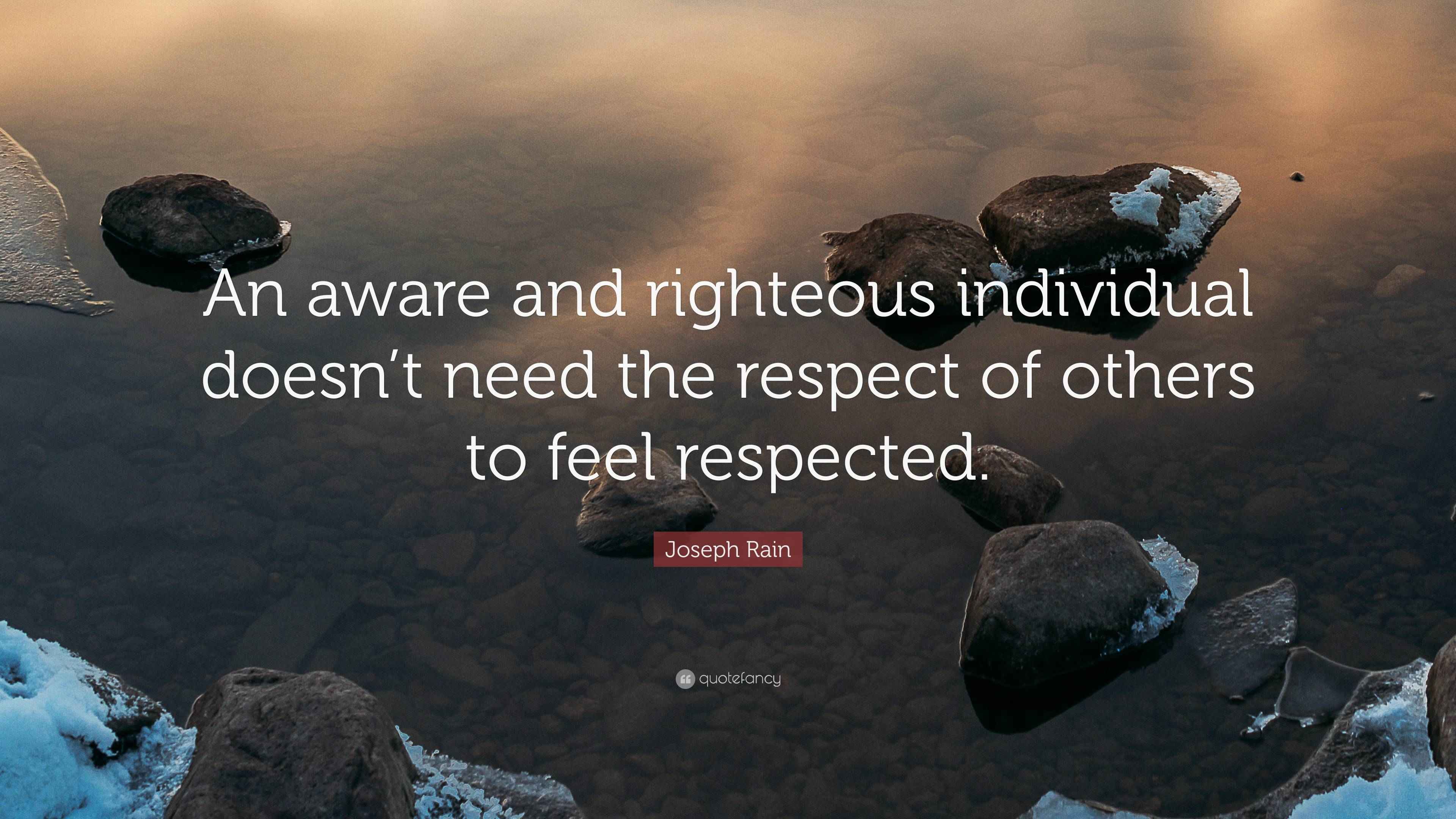 Joseph Rain Quote: “An aware and righteous individual doesn’t need the ...
