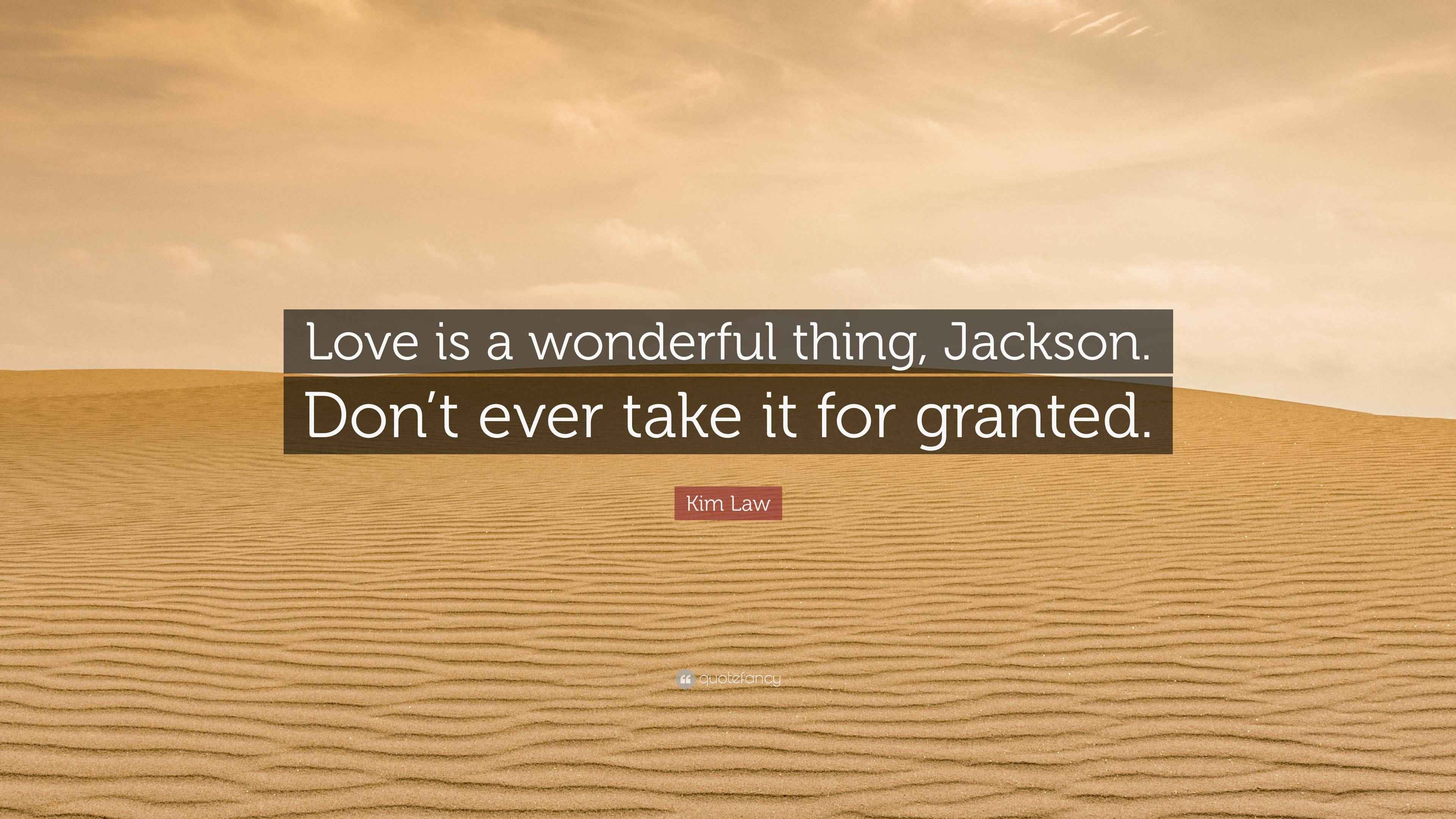 Kim Law Quote: “Love is a wonderful thing, Jackson. Don’t ever take it ...