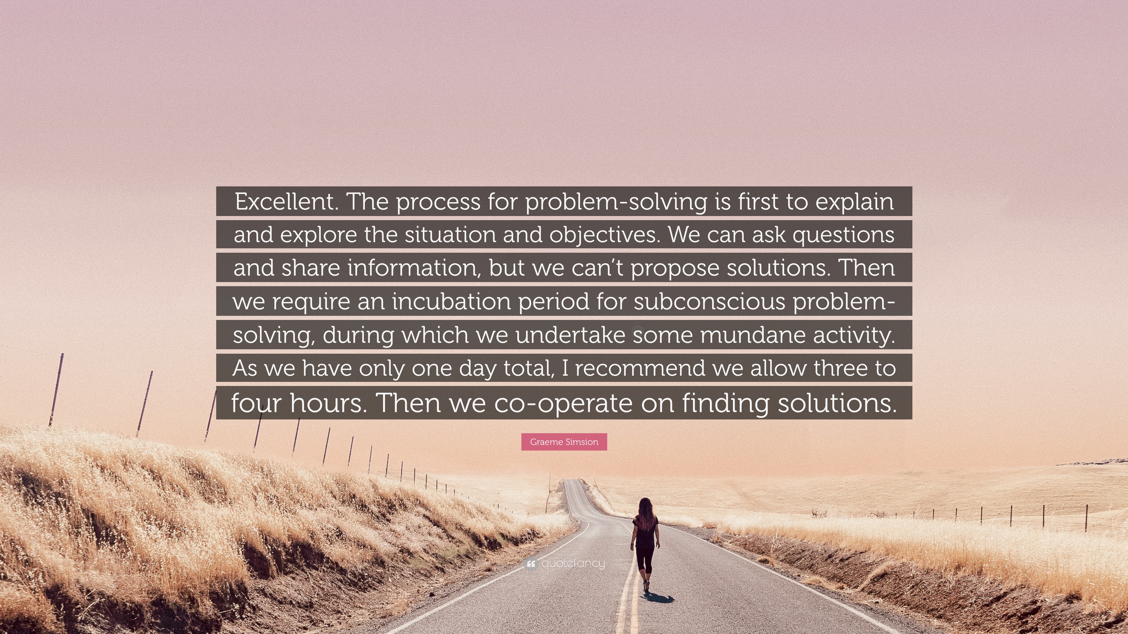 Graeme Simsion Quote: “Excellent. The process for problem-solving is ...