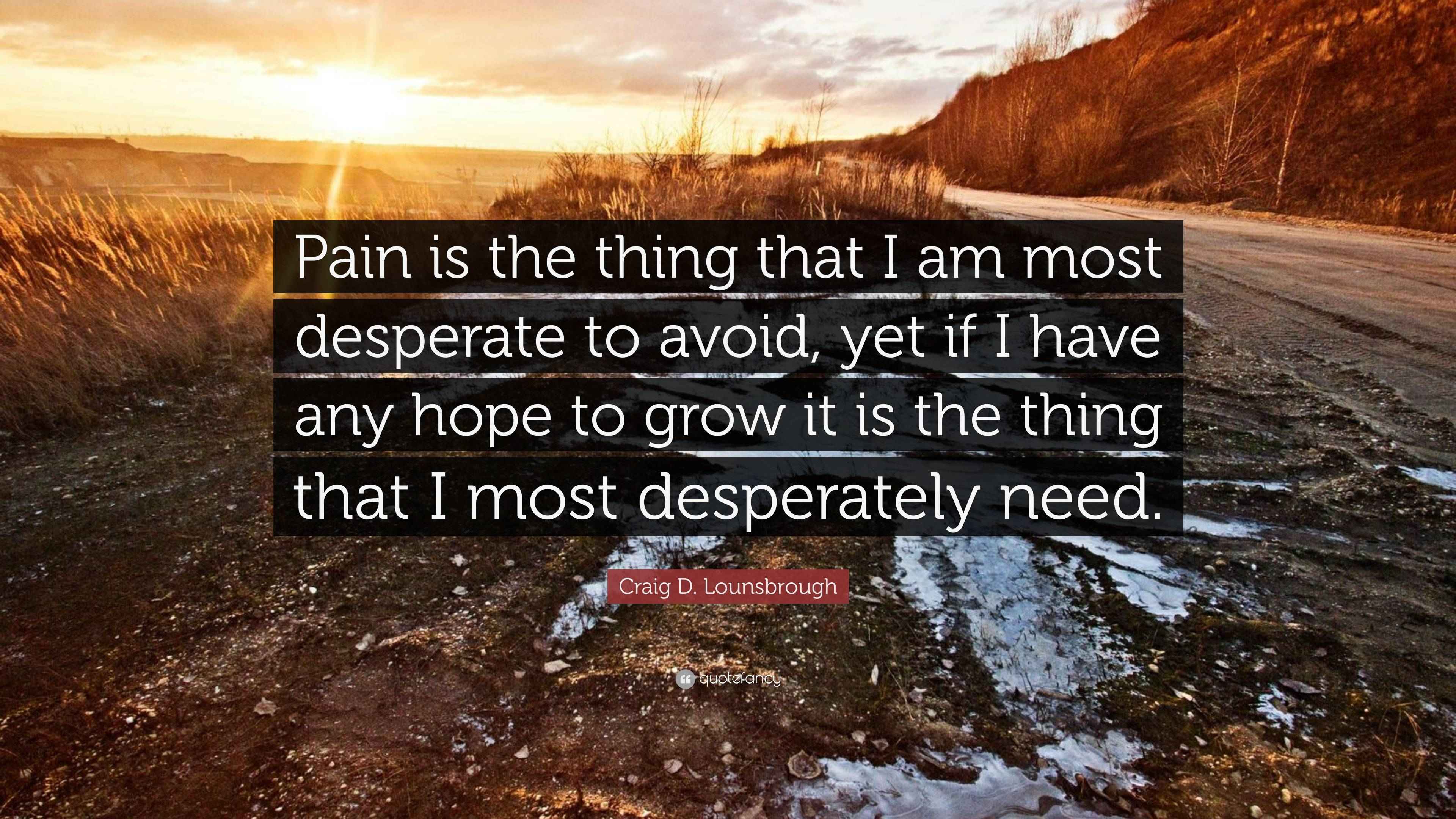 Craig D. Lounsbrough Quote: “Pain is the thing that I am most desperate ...