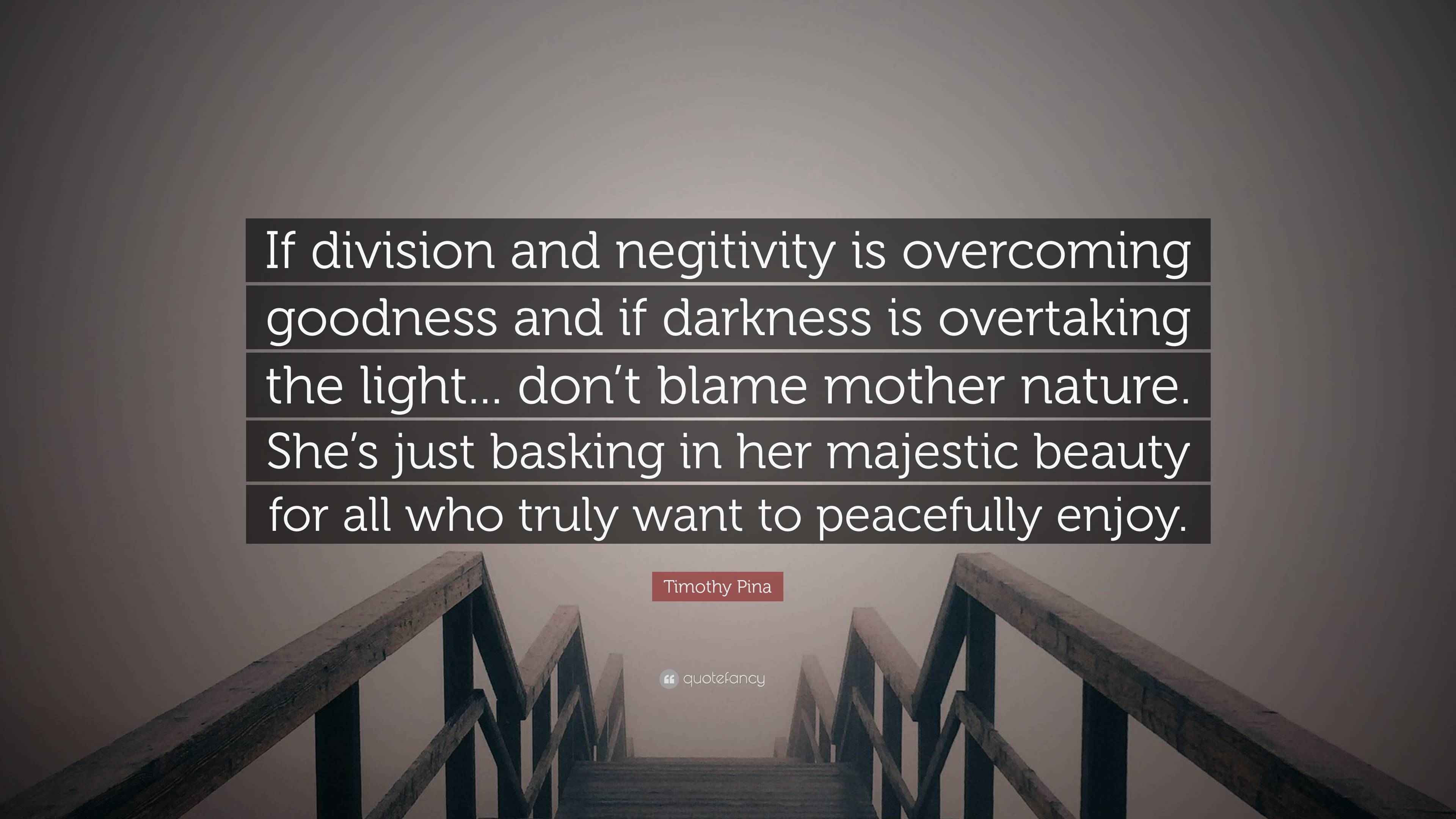 Timothy Pina Quote: “If division and negitivity is overcoming goodness ...