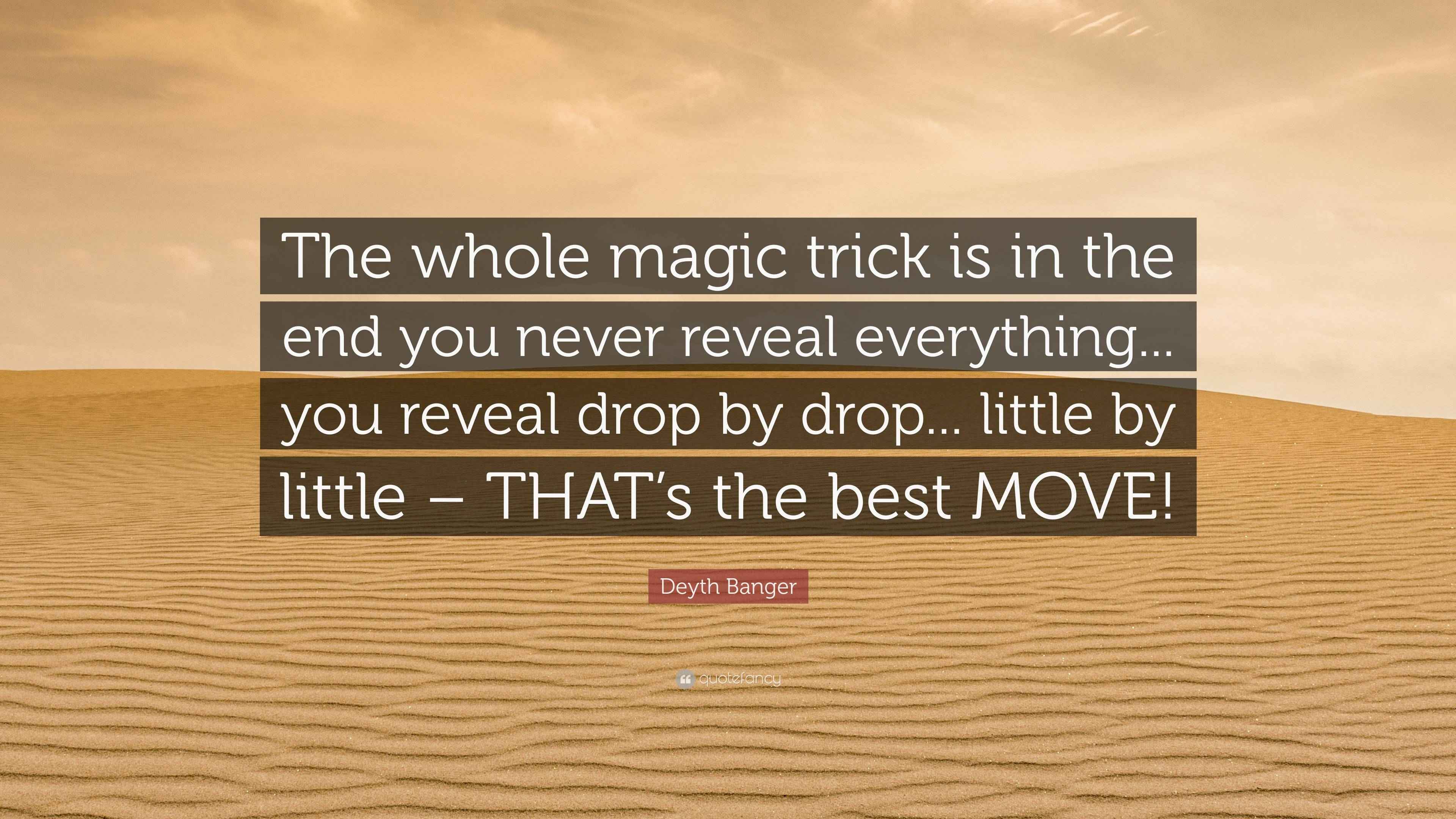 Deyth Banger Quote: “The whole magic trick is in the end you never ...