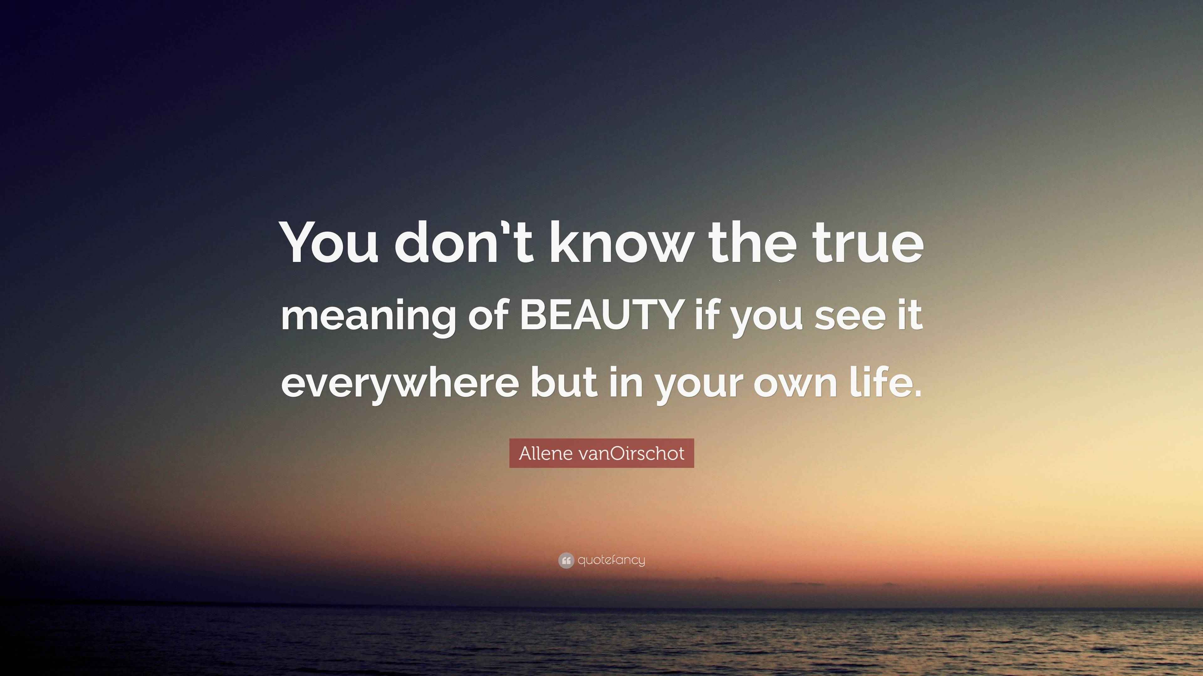 Allene vanOirschot Quote: “You don’t know the true meaning of BEAUTY if you see it everywhere ...