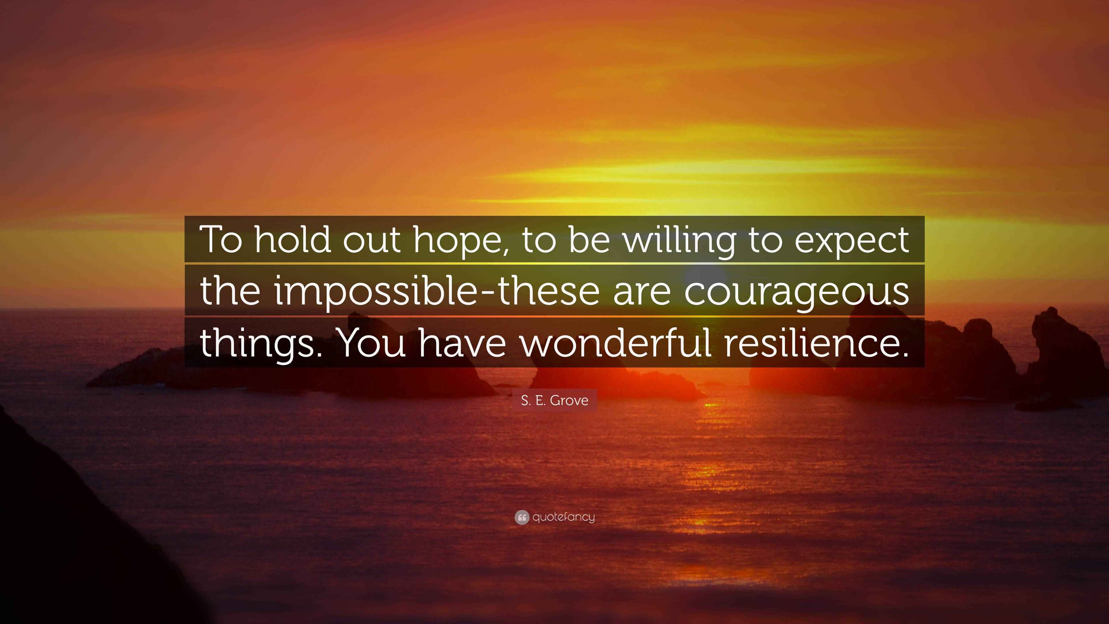 S. E. Grove Quote: “To hold out hope, to be willing to expect the impossible-these are ...