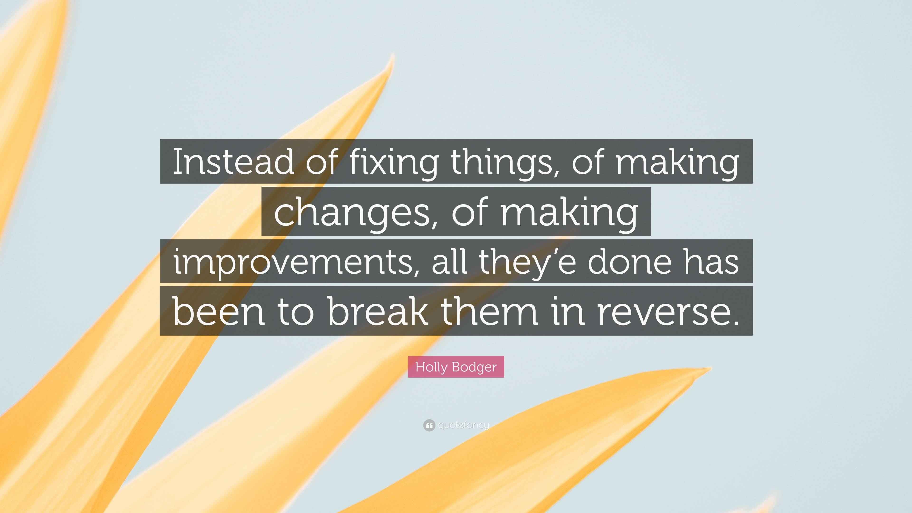 Holly Bodger Quote: “Instead of fixing things, of making changes, of ...