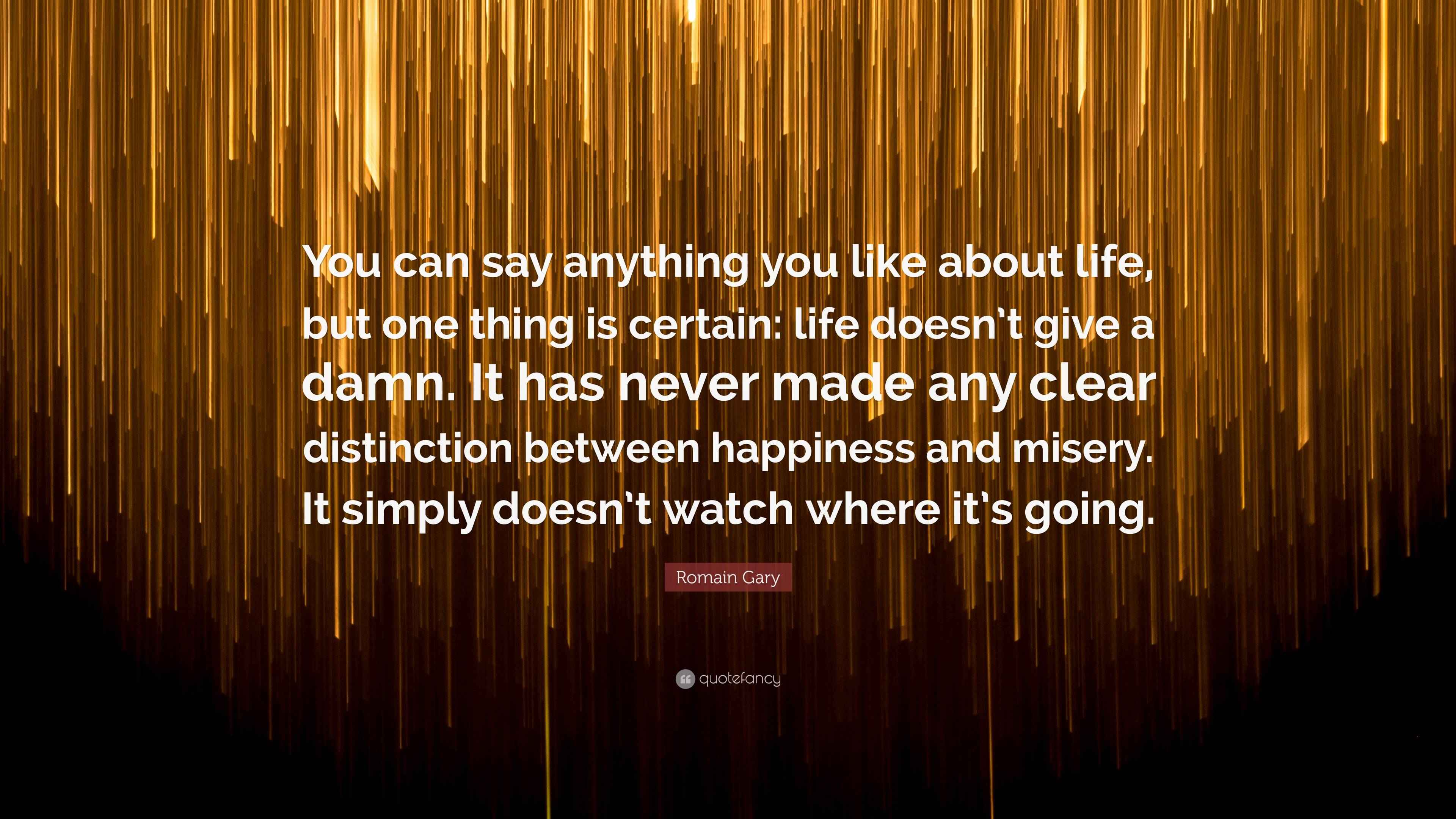Romain Gary Quote: “You can say anything you like about life, but one ...