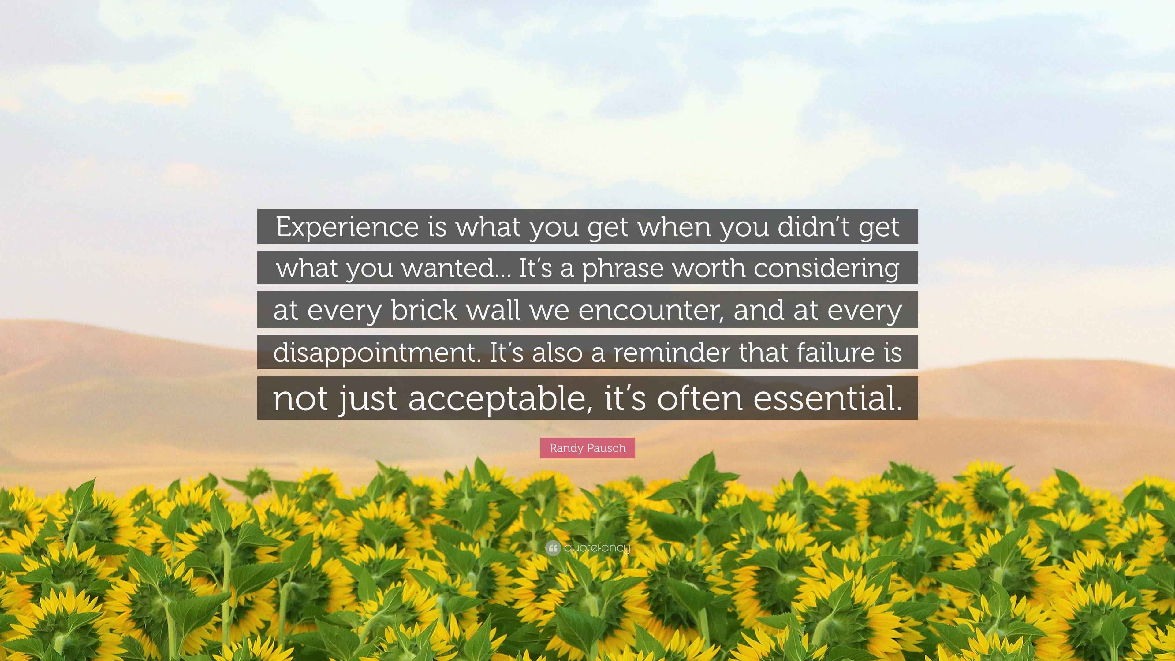 Randy Pausch Quote: “Experience is what you get when you didn’t get ...