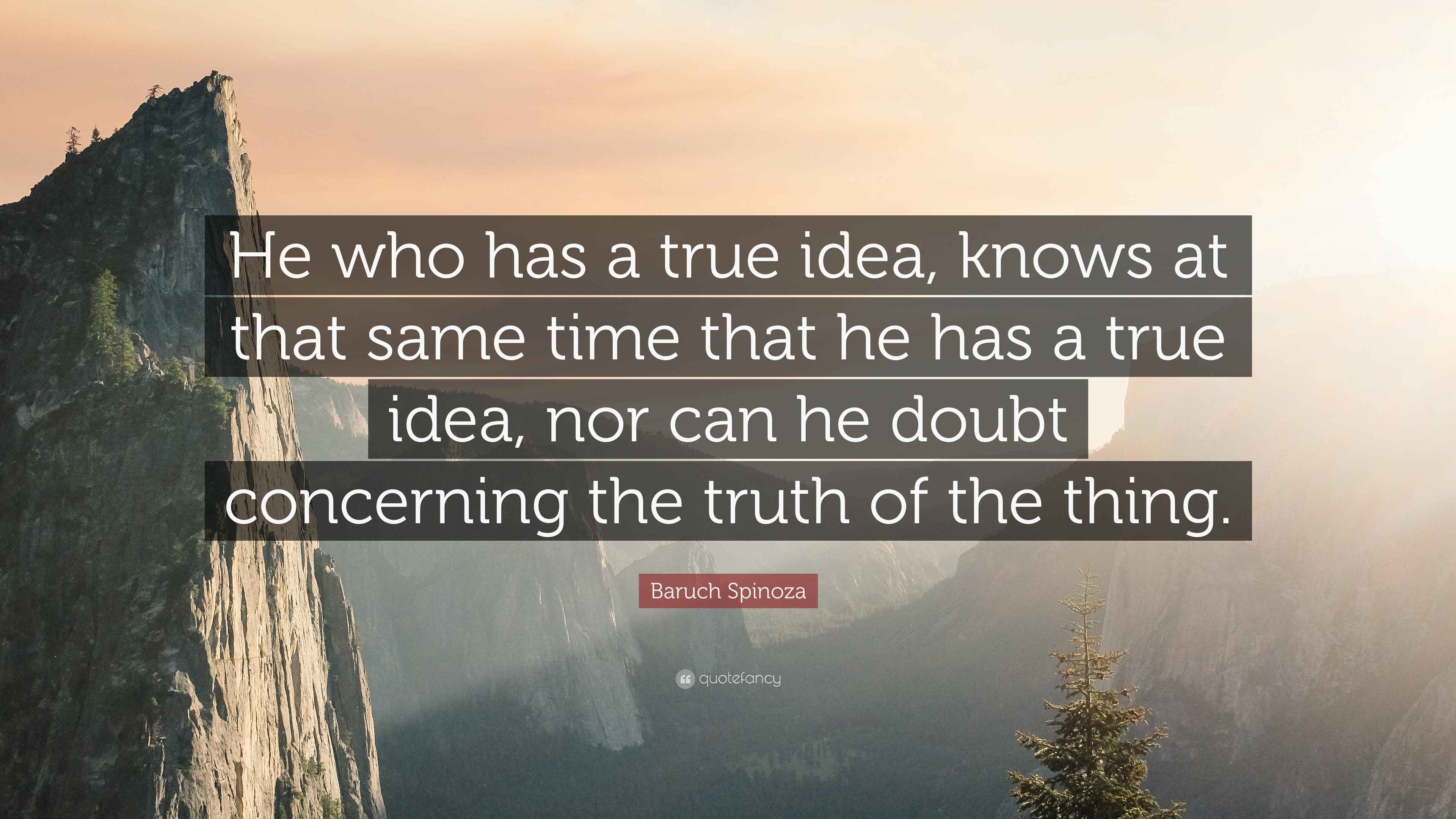 Baruch Spinoza Quote: “He who has a true idea, knows at that same time ...