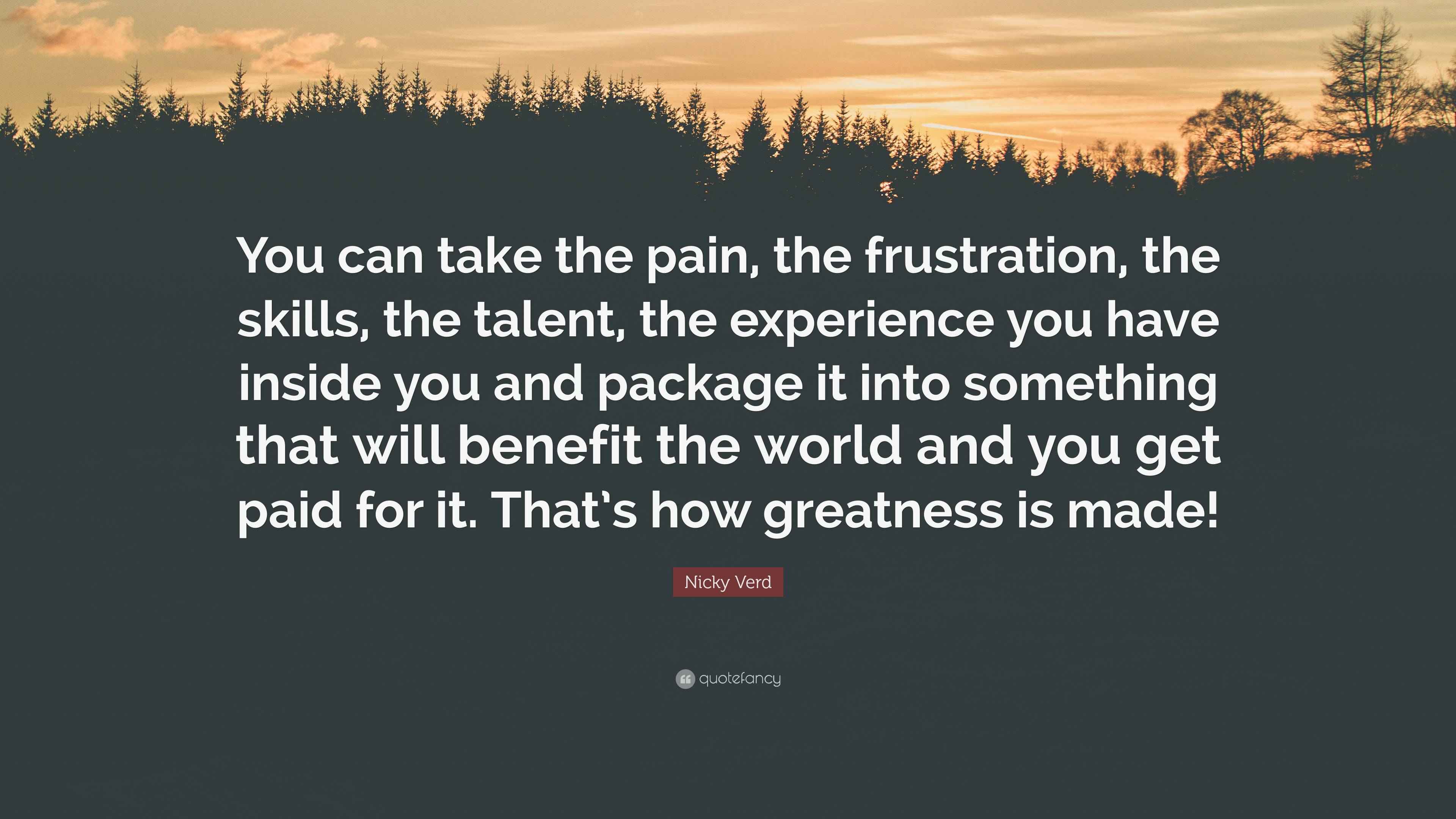 Nicky Verd Quote: “You can take the pain, the frustration, the skills ...