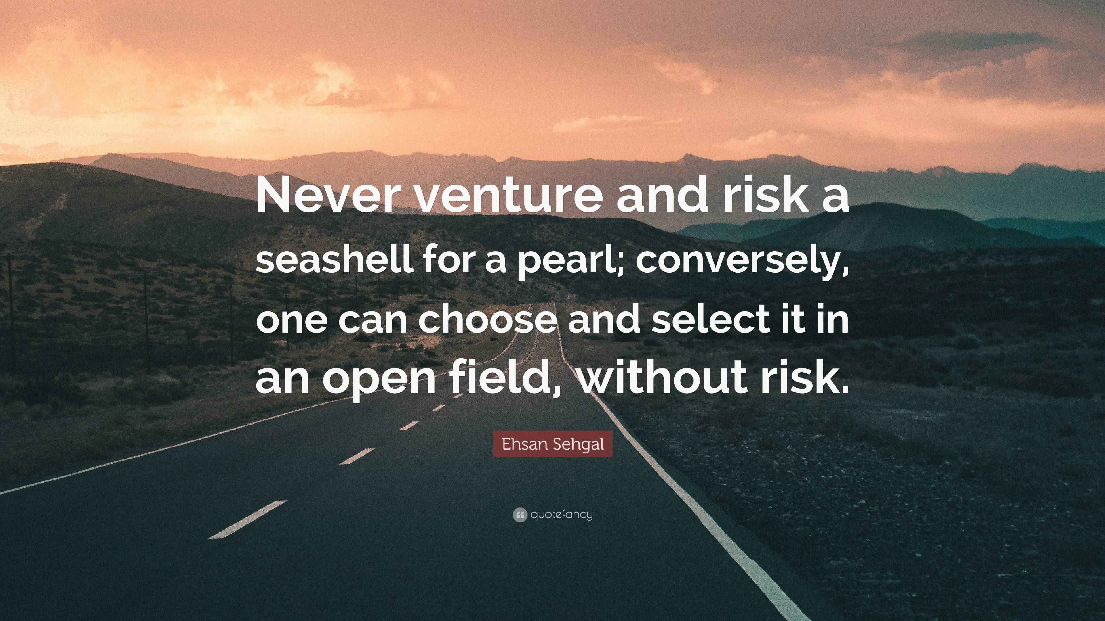 Ehsan Sehgal Quote: “Never venture and risk a seashell for a pearl ...