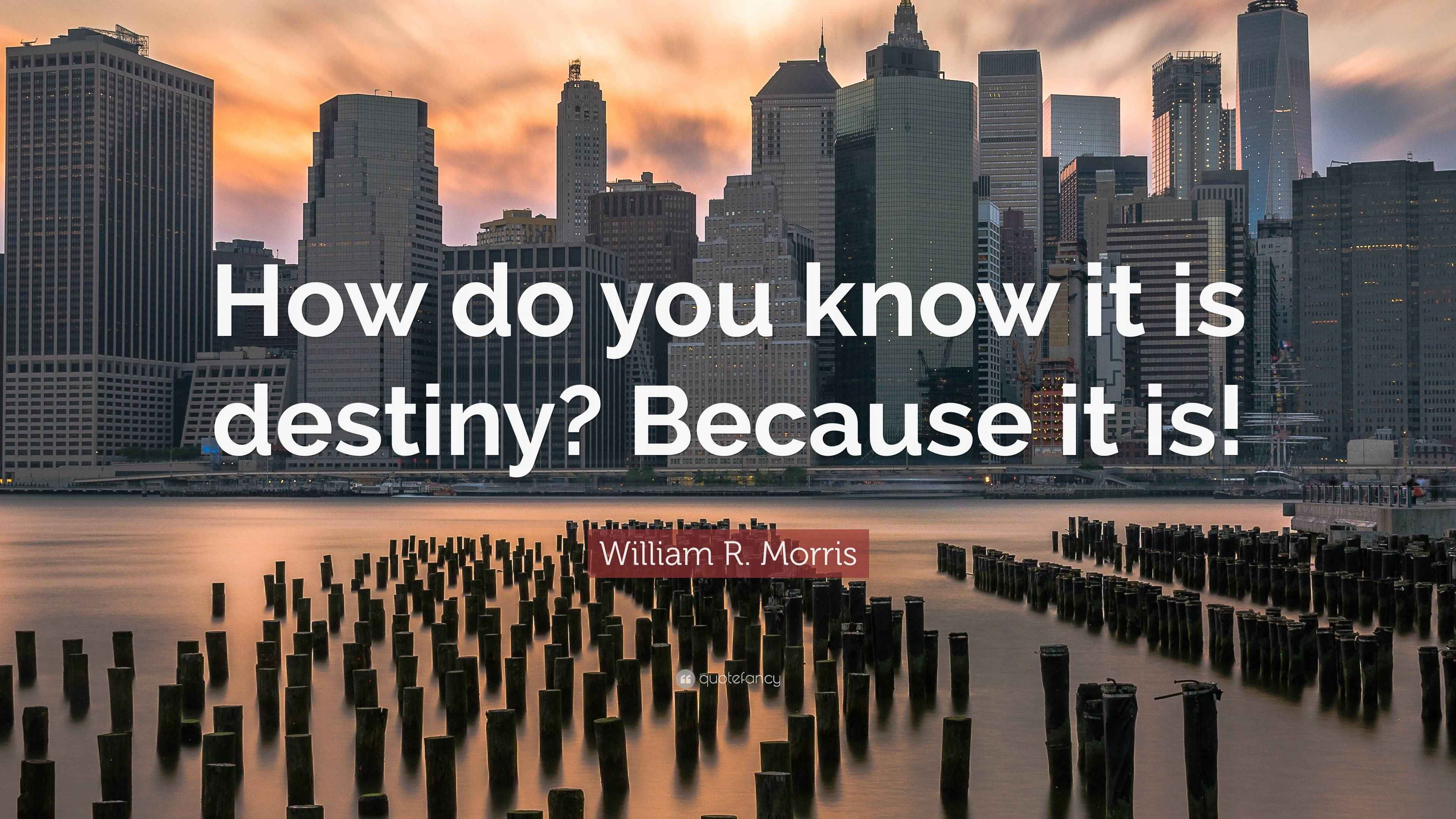 William R. Morris Quote: “How do you know it is destiny? Because it is!”