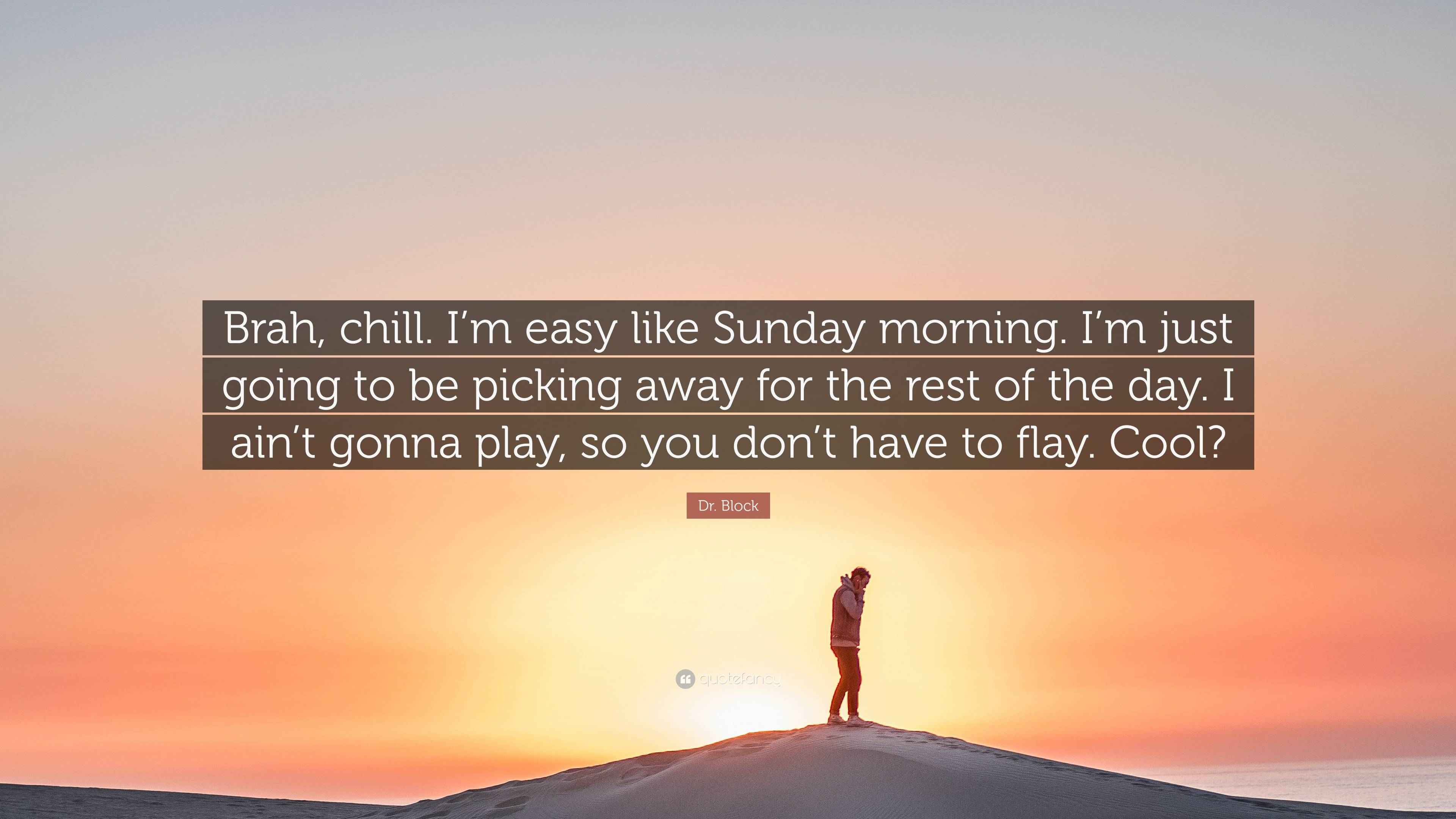 Dr. Block Quote: “Brah, chill. I’m easy like Sunday morning. I’m just ...