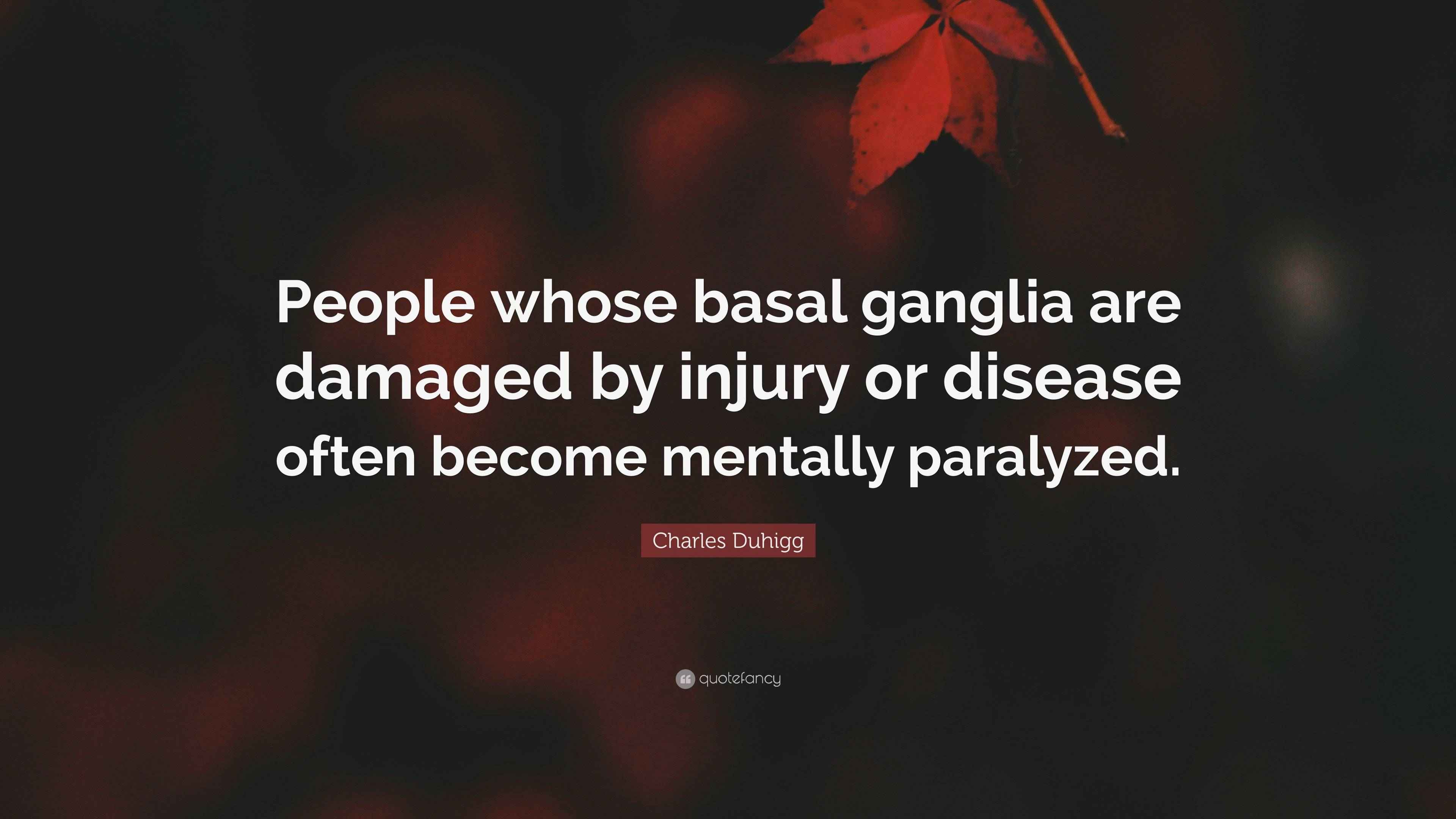 Charles Duhigg Quote: “People whose basal ganglia are damaged by injury ...