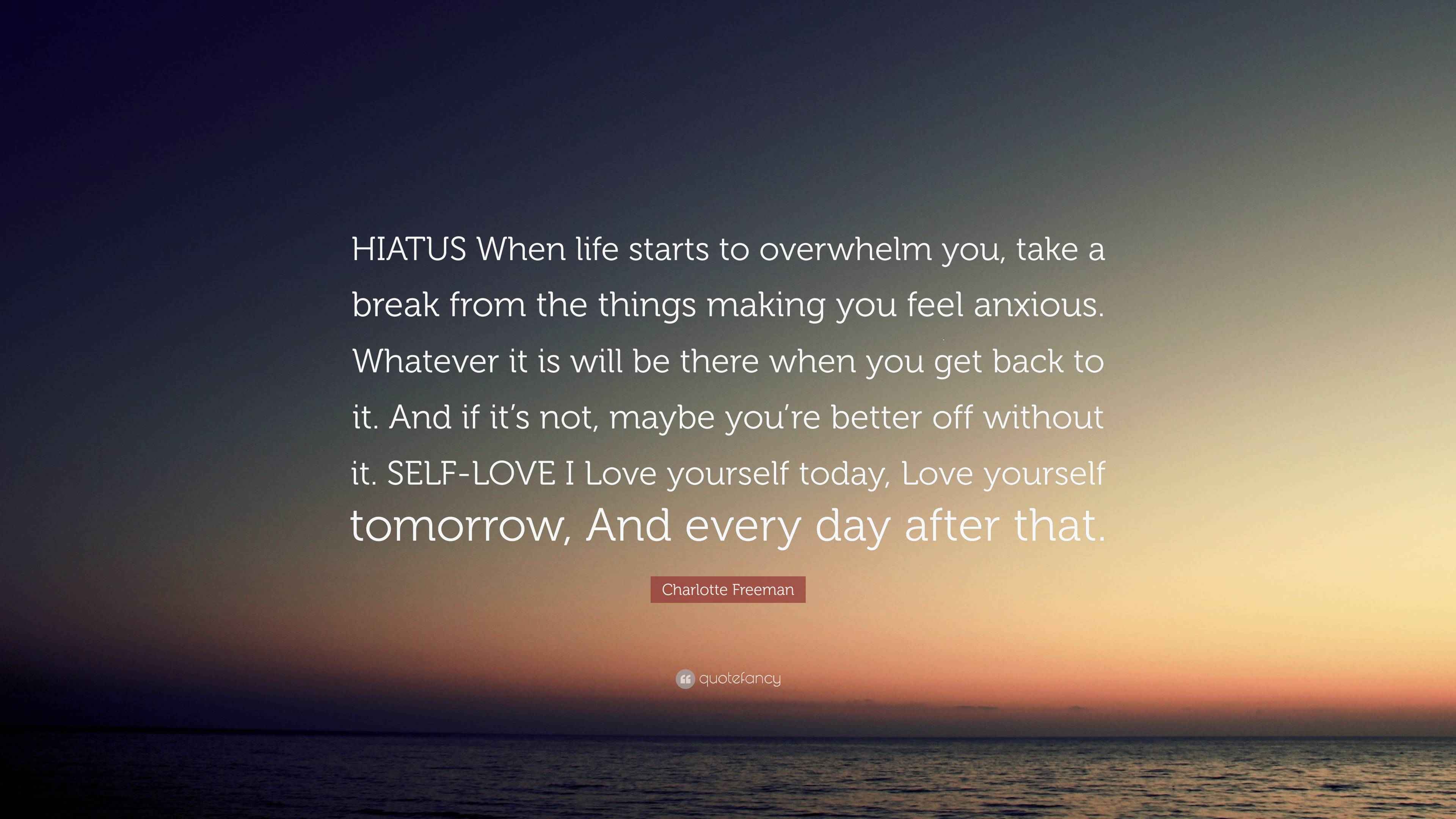 Charlotte Freeman Quote: “HIATUS When life starts to overwhelm you ...