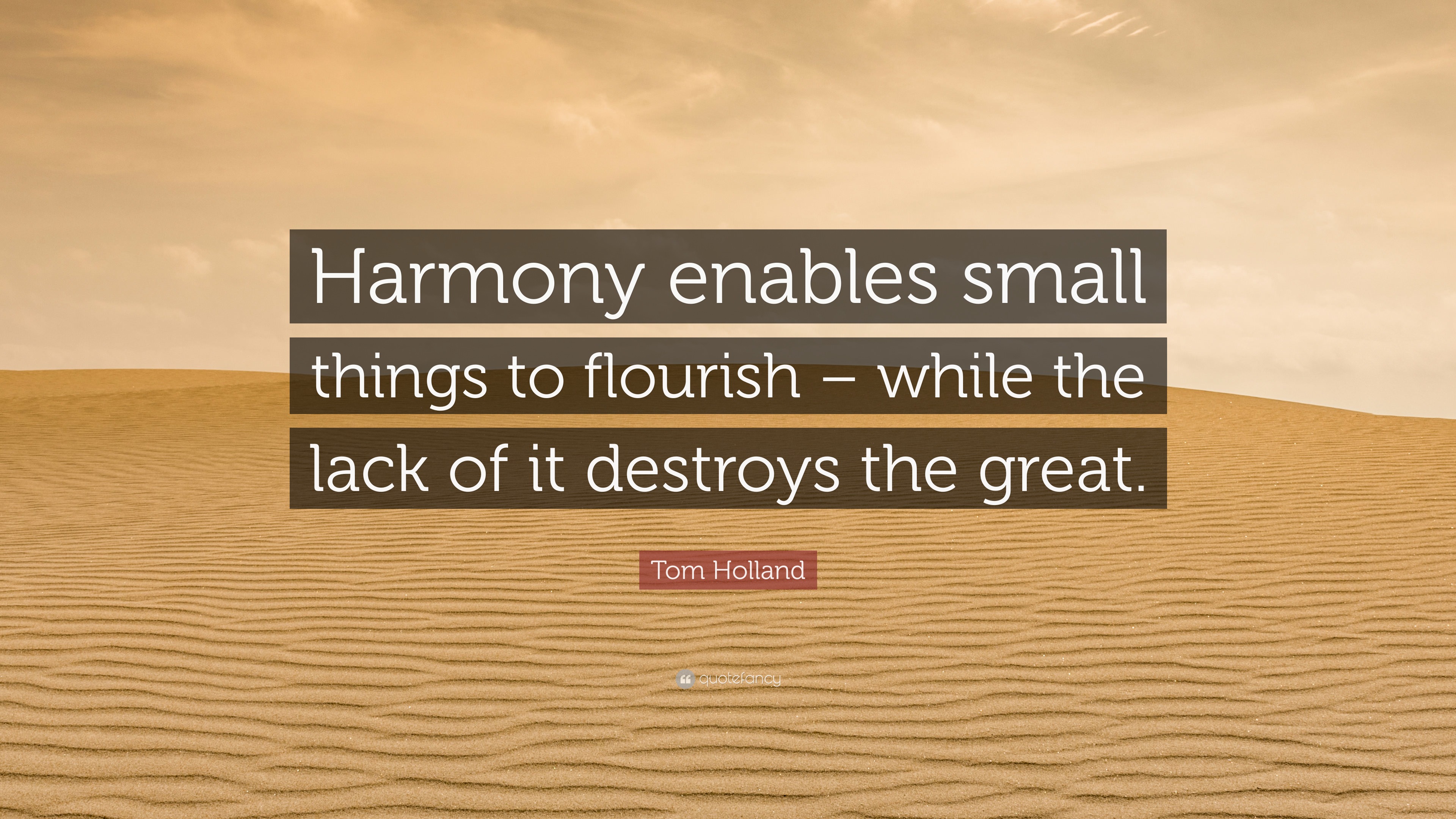 Tom Holland Quote: “Harmony enables small things to flourish – while ...