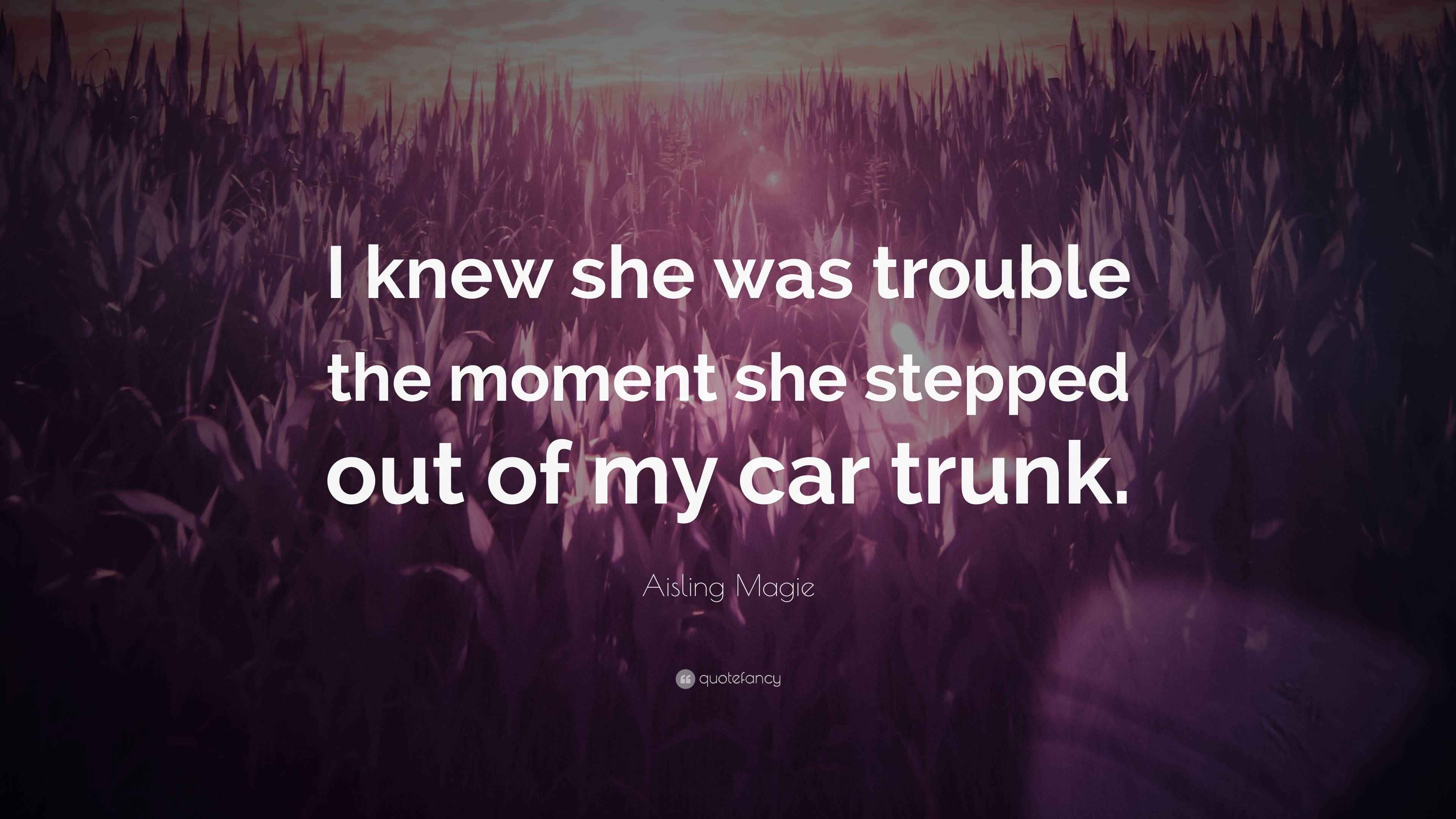 Aisling Magie Quote: “I knew she was trouble the moment she stepped out ...
