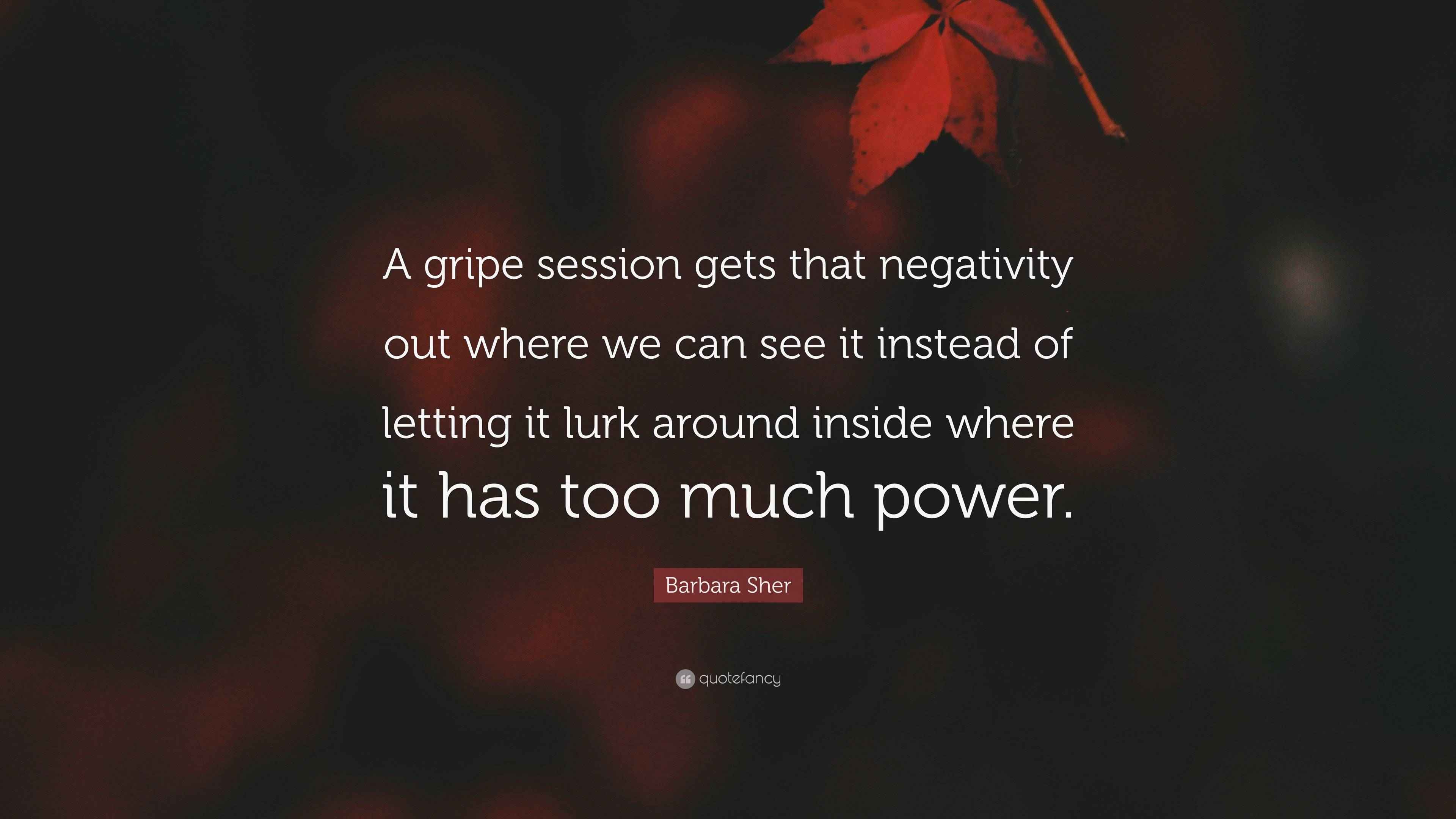 Barbara Sher Quote: “A gripe session gets that negativity out where we ...