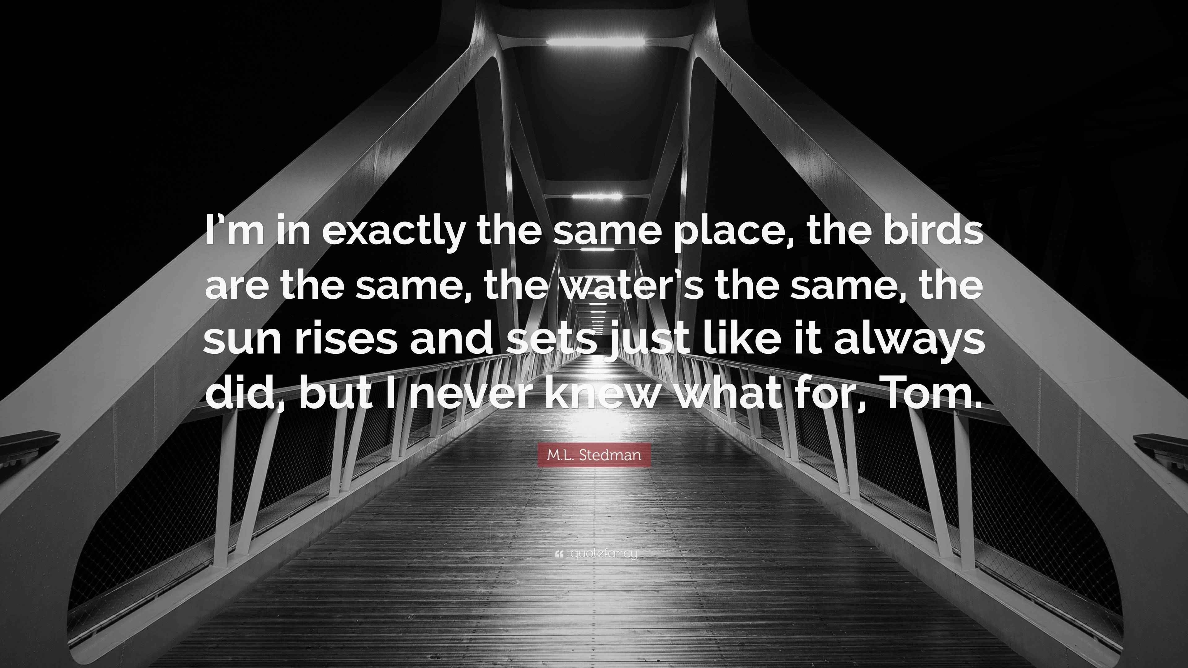 M.L. Stedman Quote: “I’m in exactly the same place, the birds are the ...