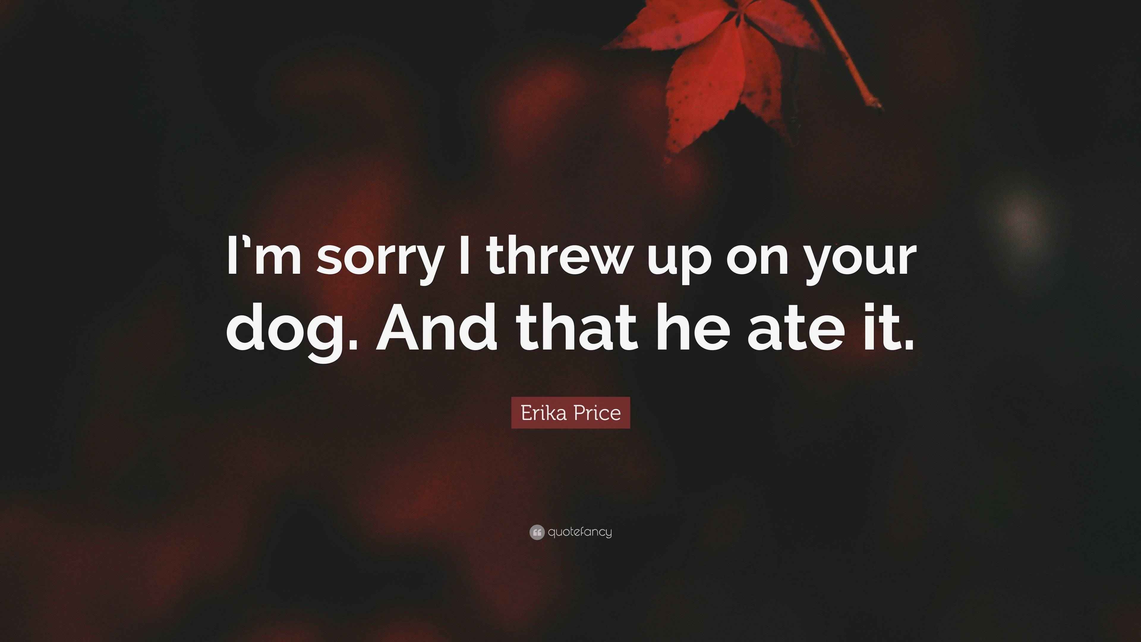 Erika Price Quote: “I’m sorry I threw up on your dog. And that he ate it.”