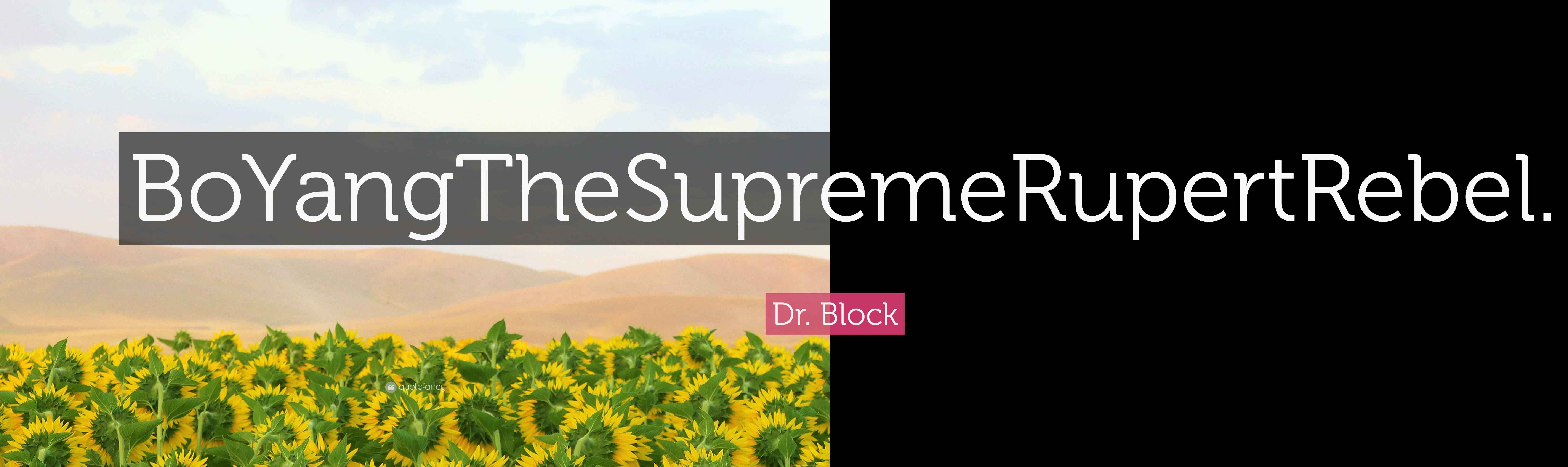 Dr. Block Quote: “BoYangTheSupremeRupertRebel.”