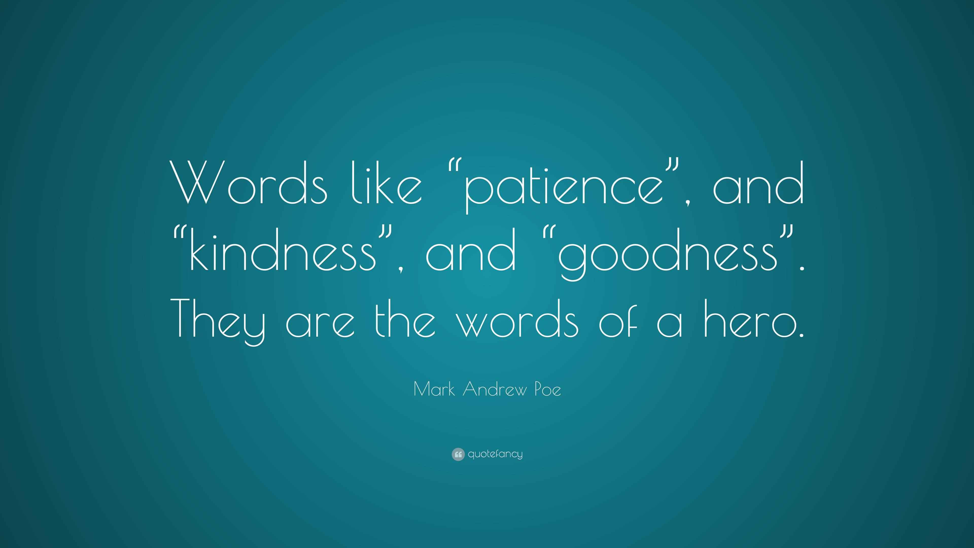 Mark Andrew Poe Quote: “Words like “patience”, and “kindness”, and ...