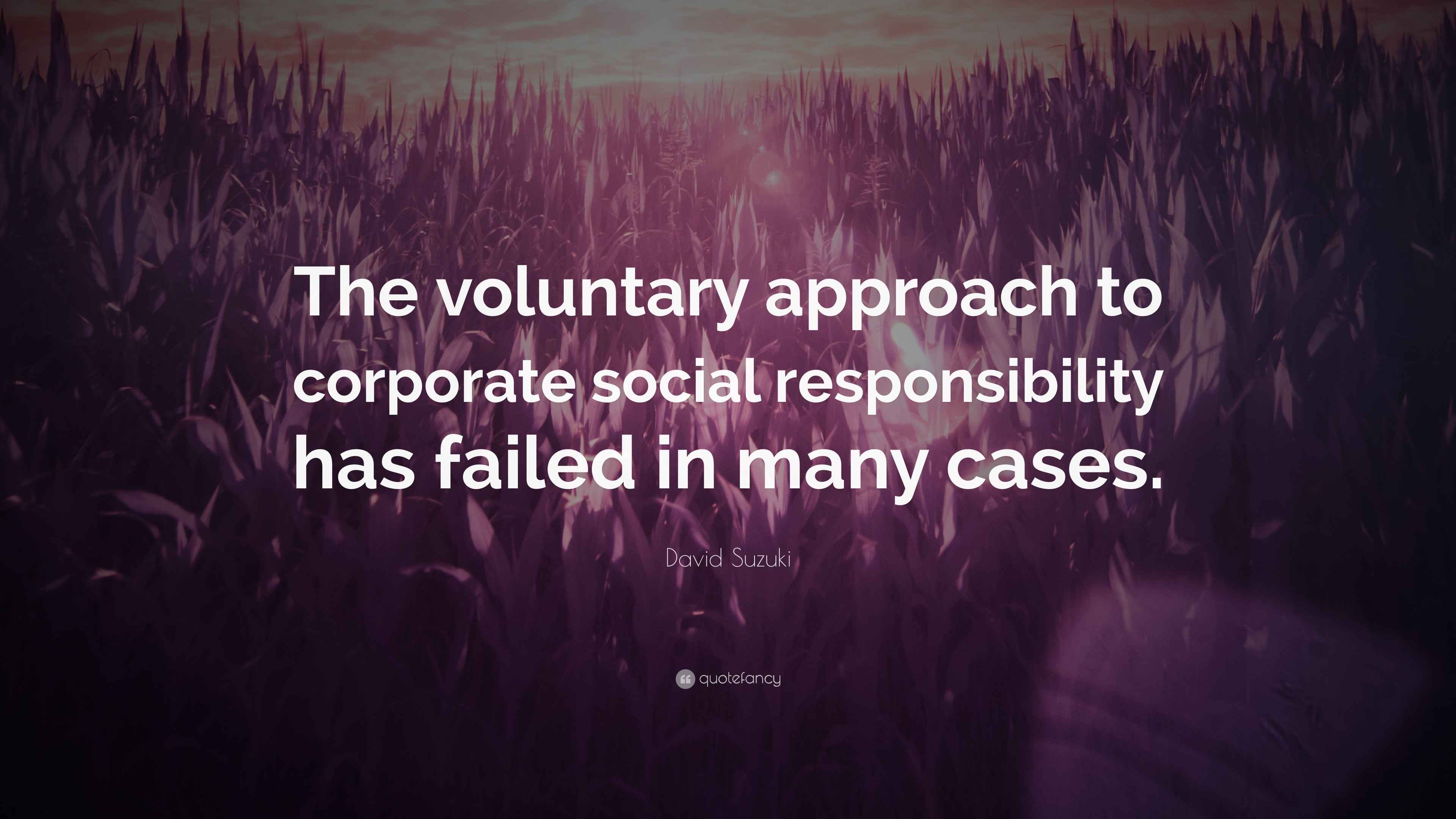 David Suzuki Quote: “The voluntary approach to corporate social ...