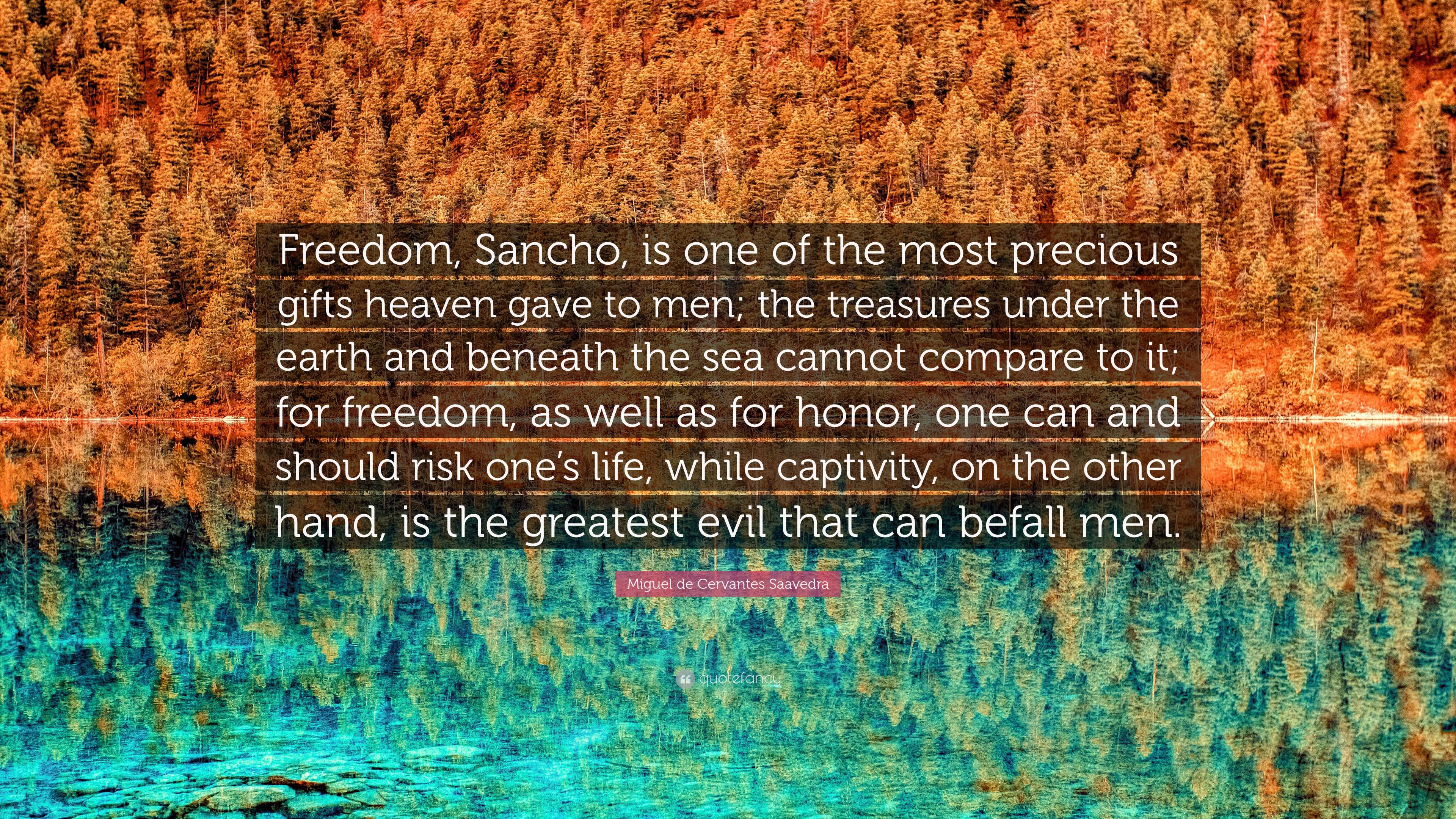 Miguel de Cervantes Saavedra Quote: “Freedom, Sancho, is one of the ...