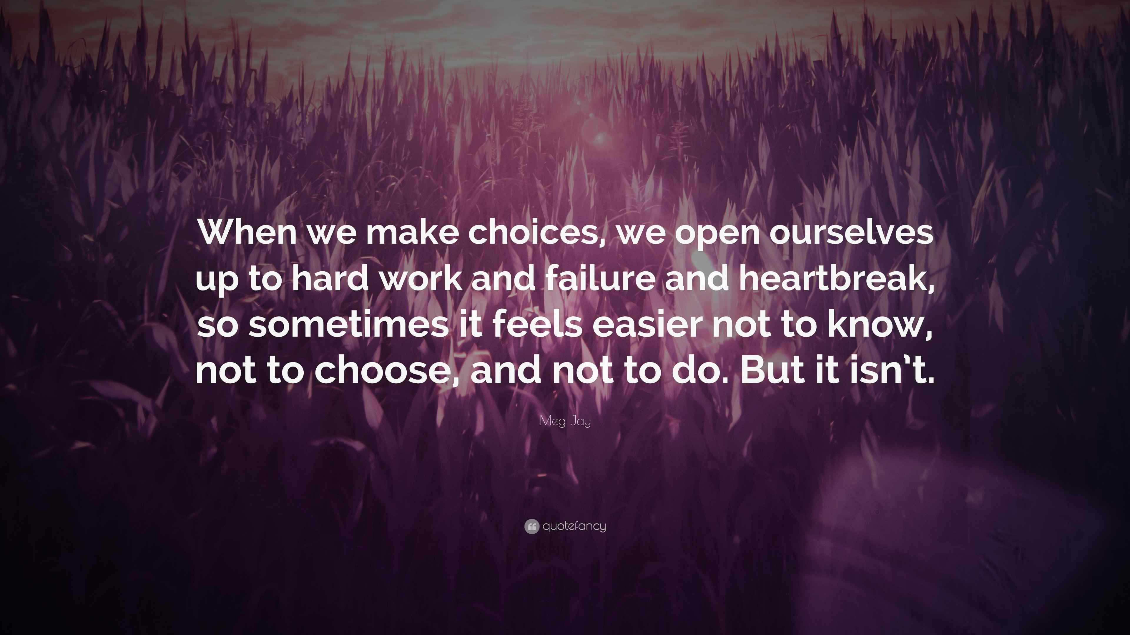 Meg Jay Quote: “When we make choices, we open ourselves up to hard work ...