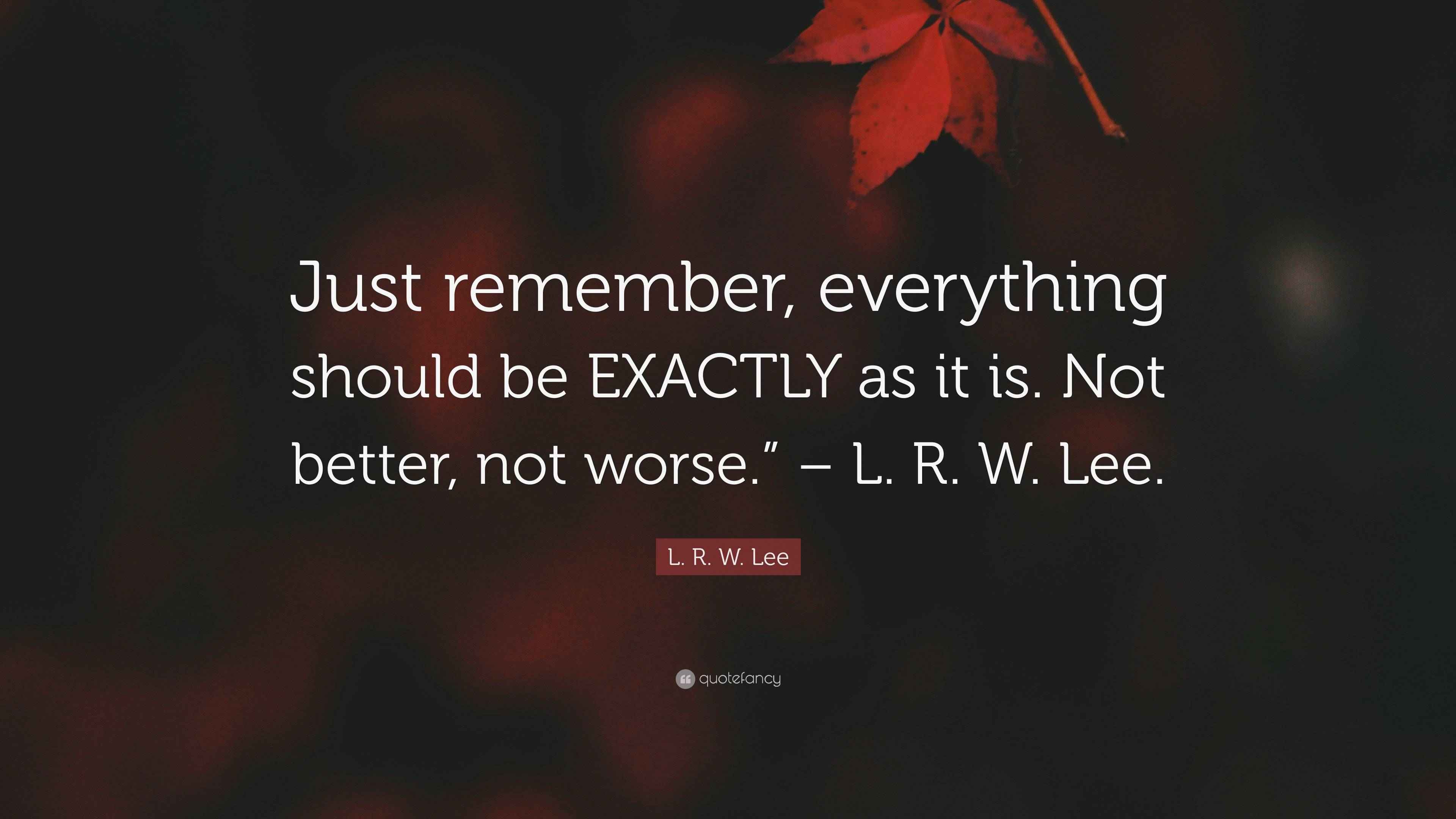 L. R. W. Lee Quote: “Just remember, everything should be EXACTLY as it ...
