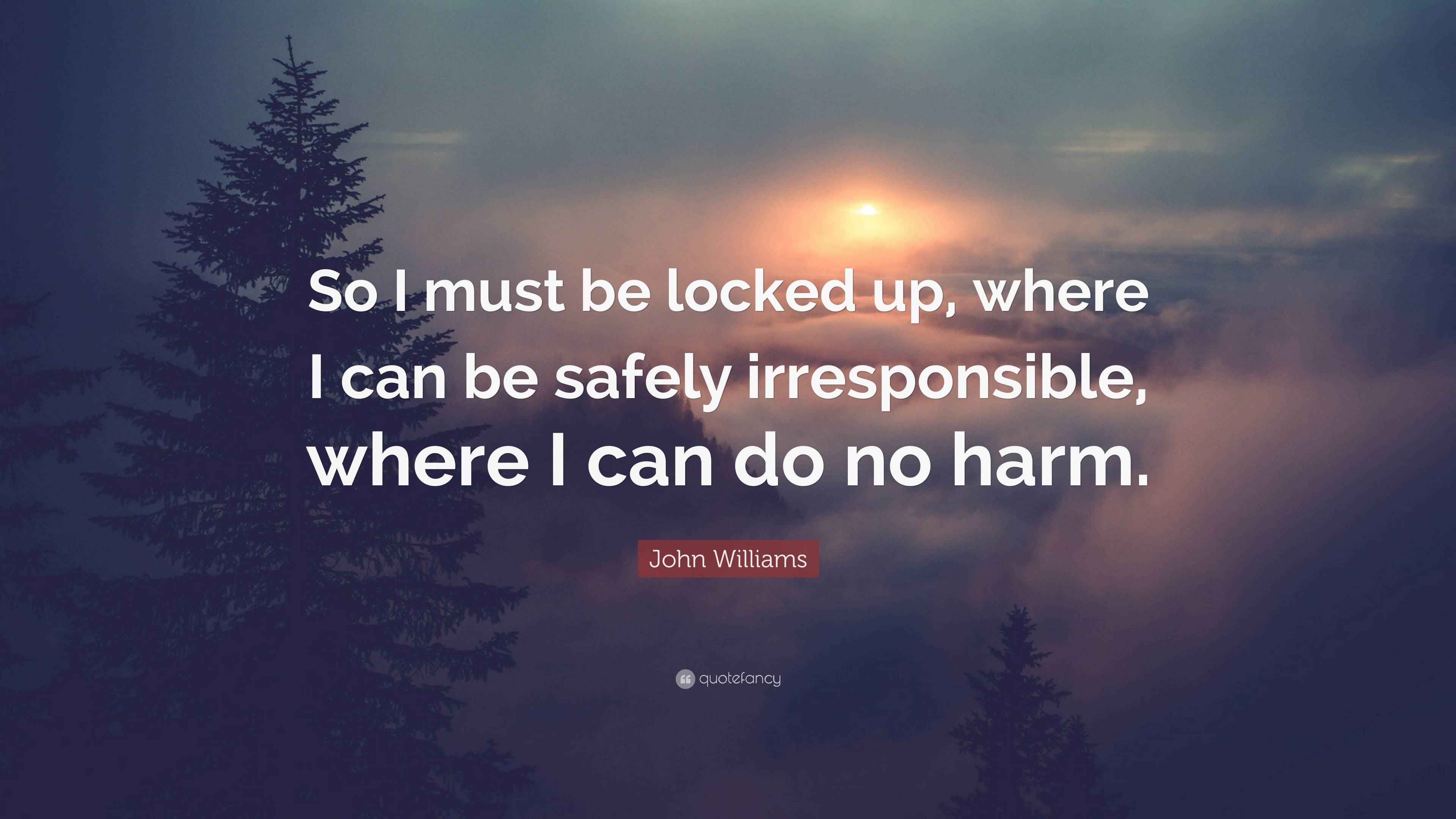 John Williams Quote: “So I must be locked up, where I can be safely ...