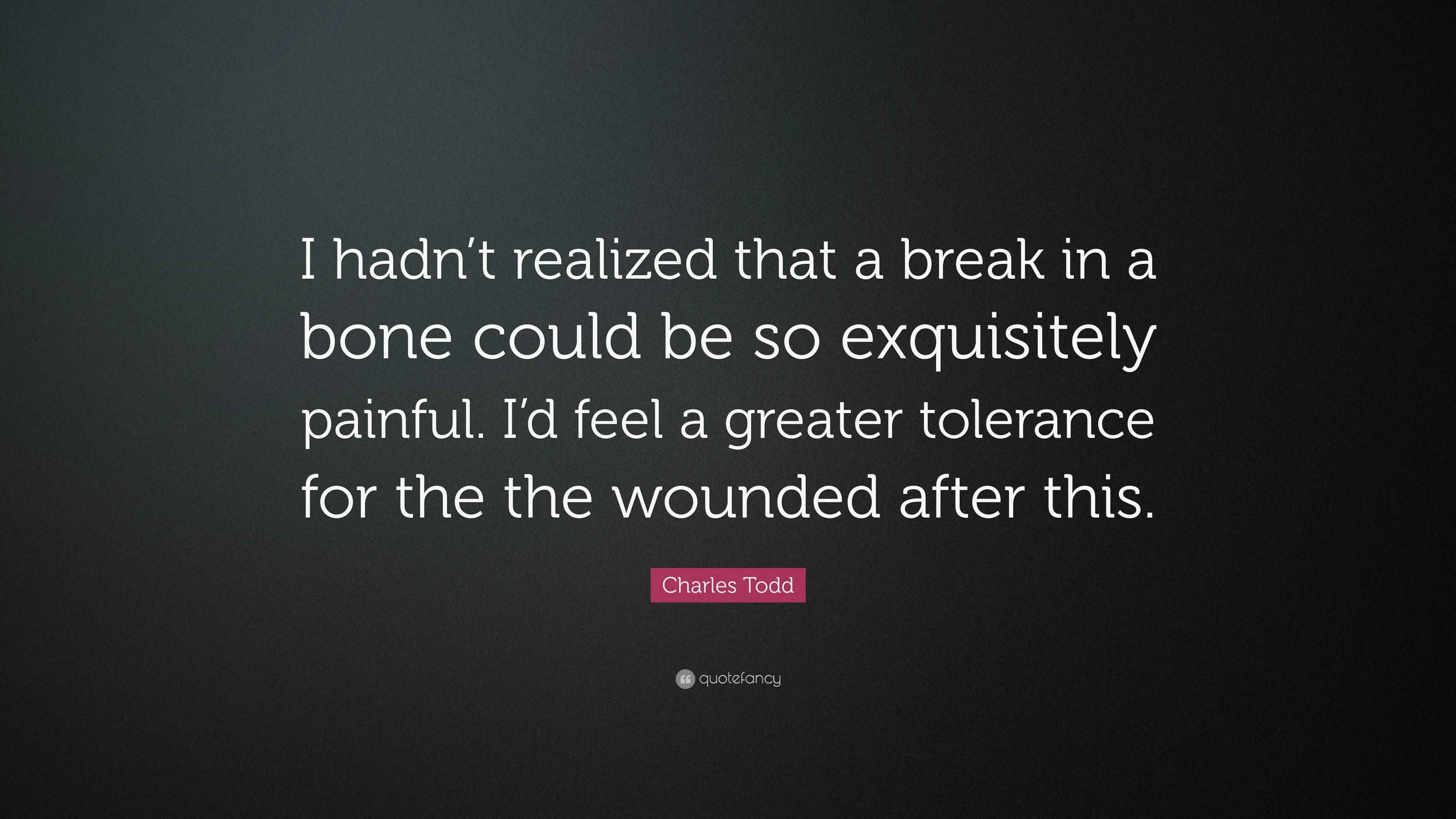 Charles Todd Quote: “I hadn’t realized that a break in a bone could be ...
