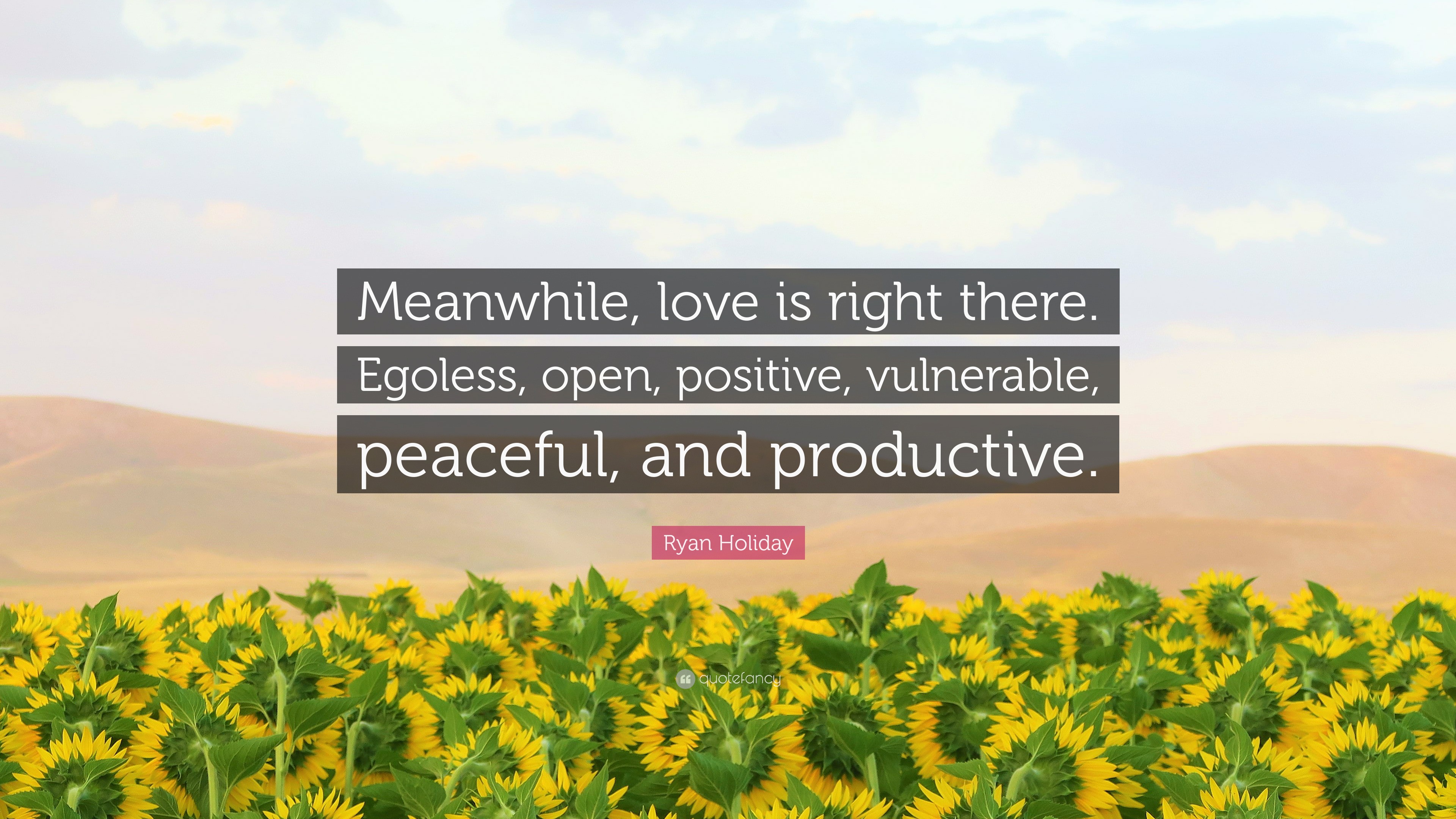 Ryan Holiday Quote: “Meanwhile, love is right there. Egoless, open ...