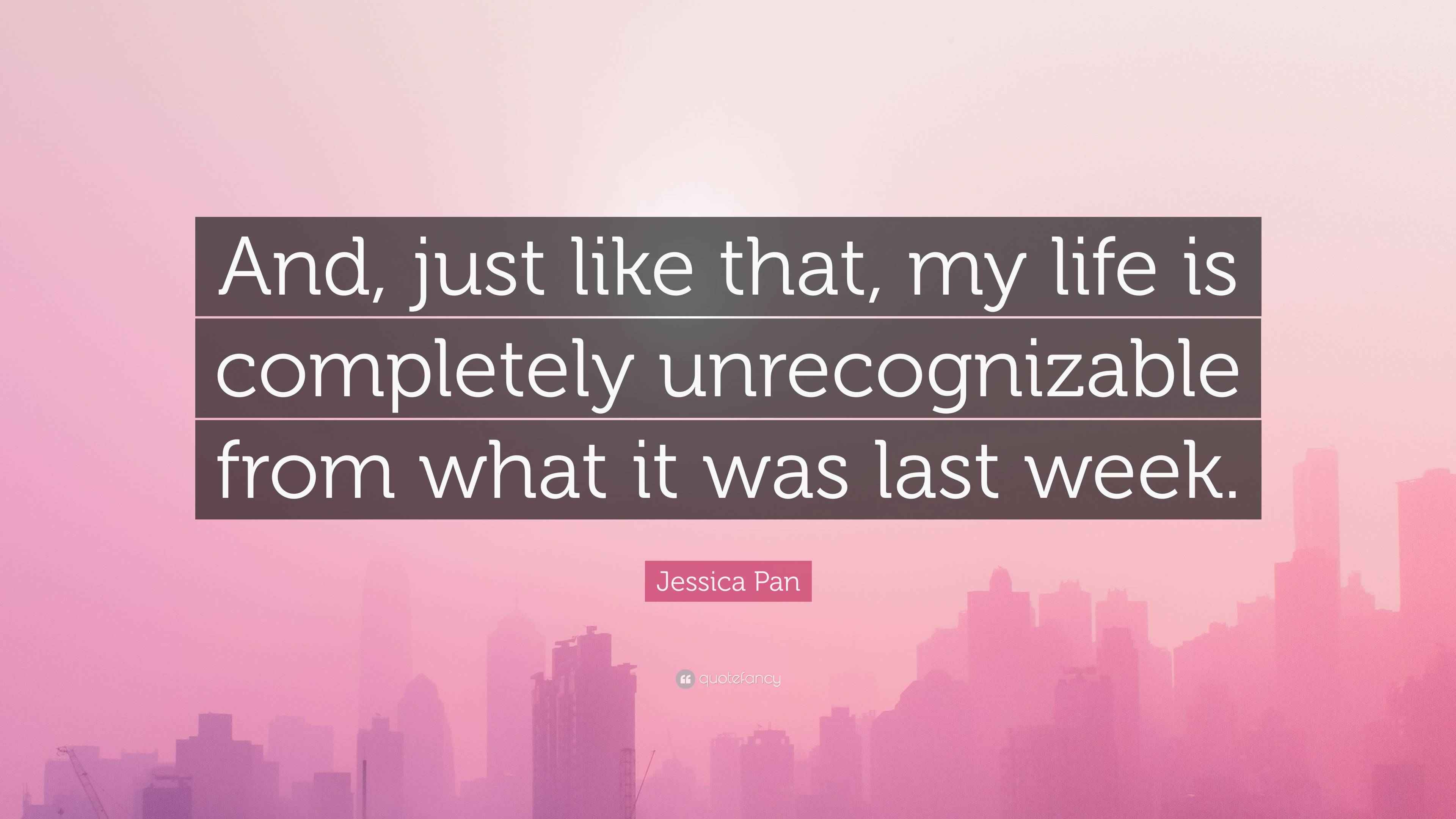 Jessica Pan Quote: “And, just like that, my life is completely ...