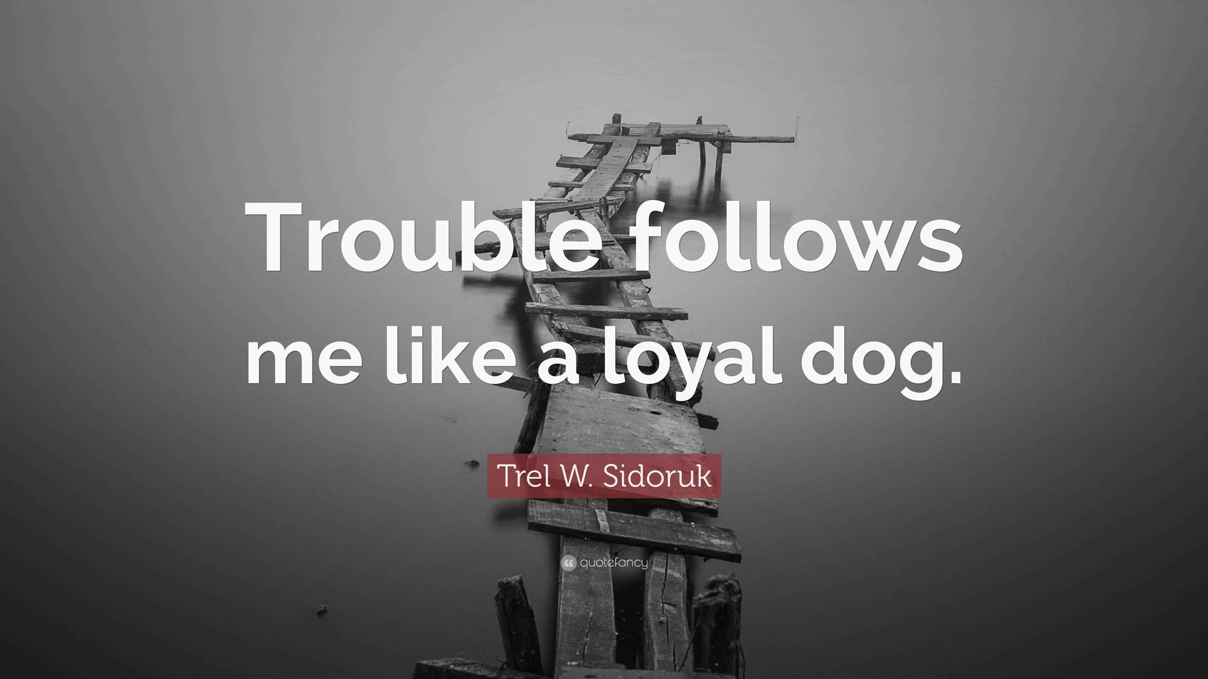 Trel W. Sidoruk Quote: “Trouble follows me like a loyal dog.”