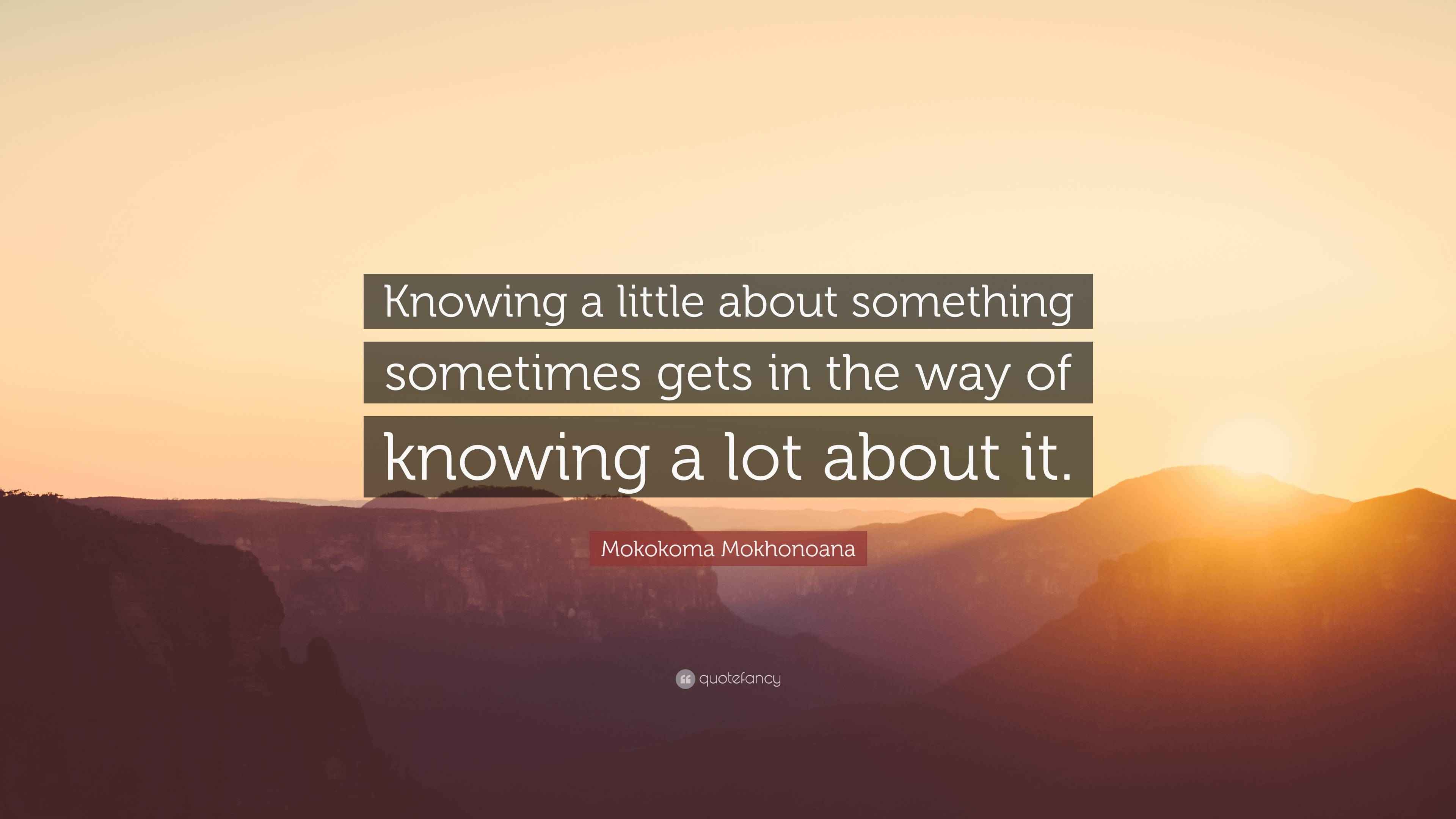 Mokokoma Mokhonoana Quote: “Knowing a little about something sometimes ...