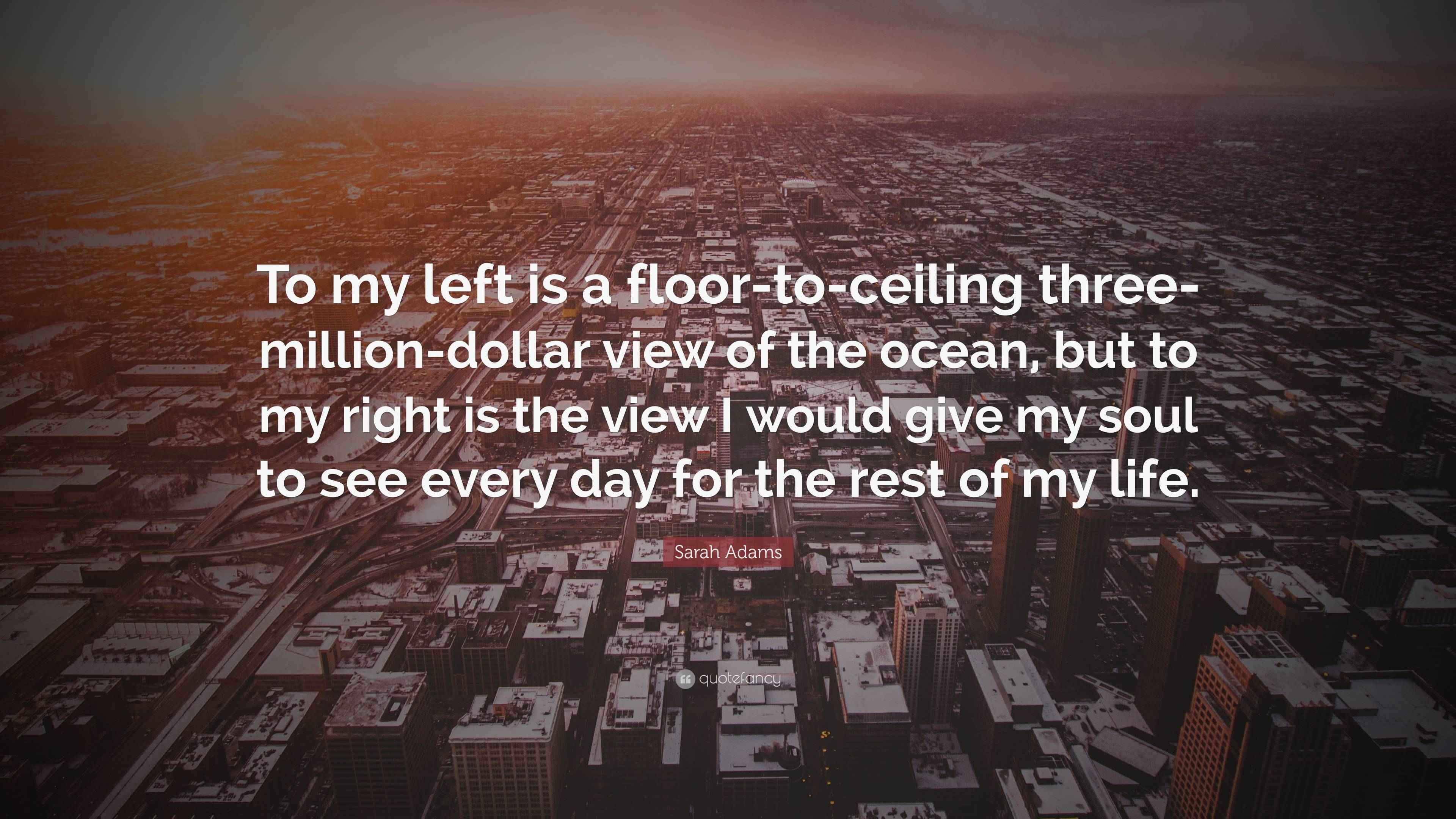 Sarah Adams Quote: “To my left is a floor-to-ceiling three-million ...