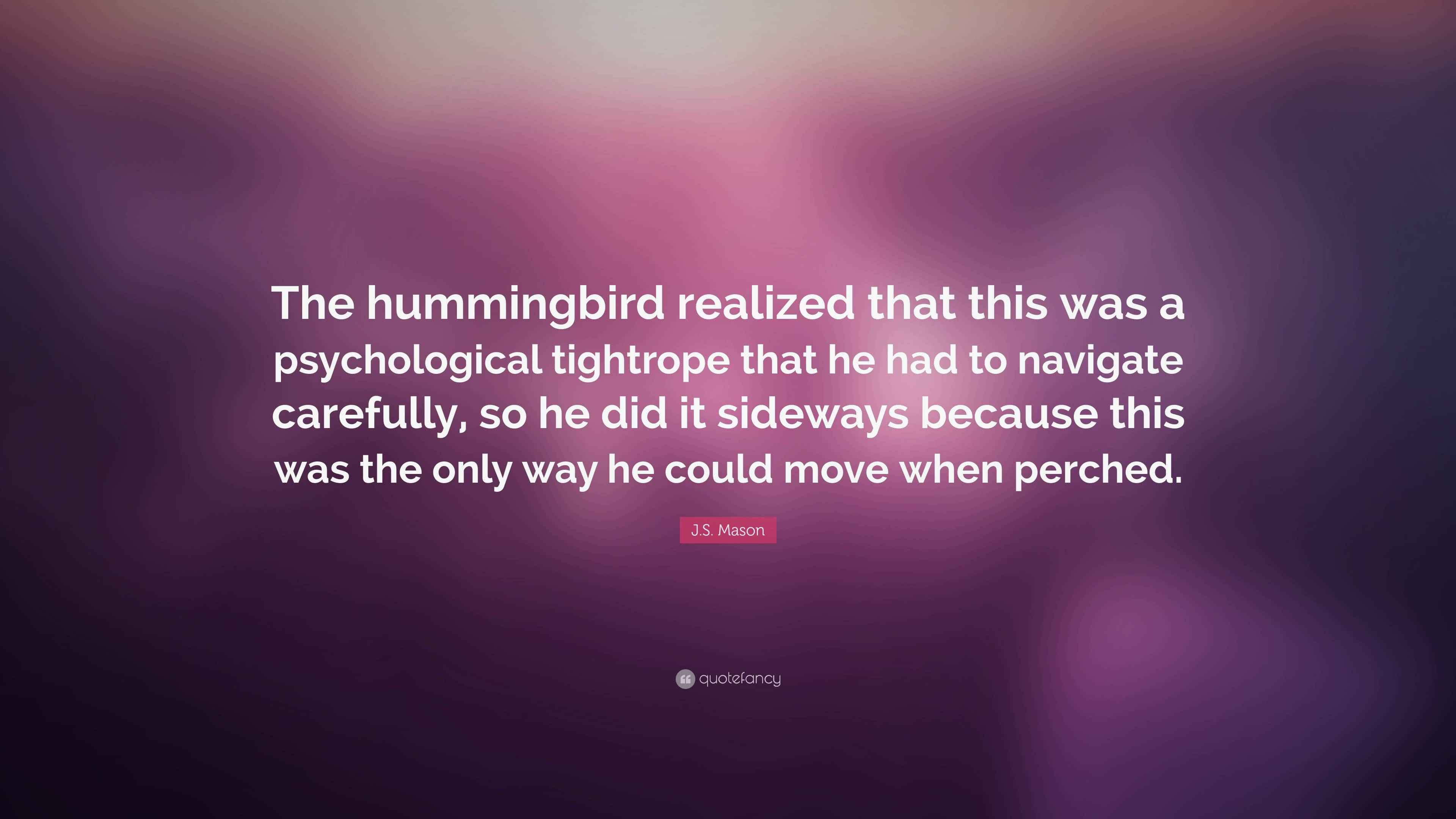 J.S. Mason Quote: “The hummingbird realized that this was a ...