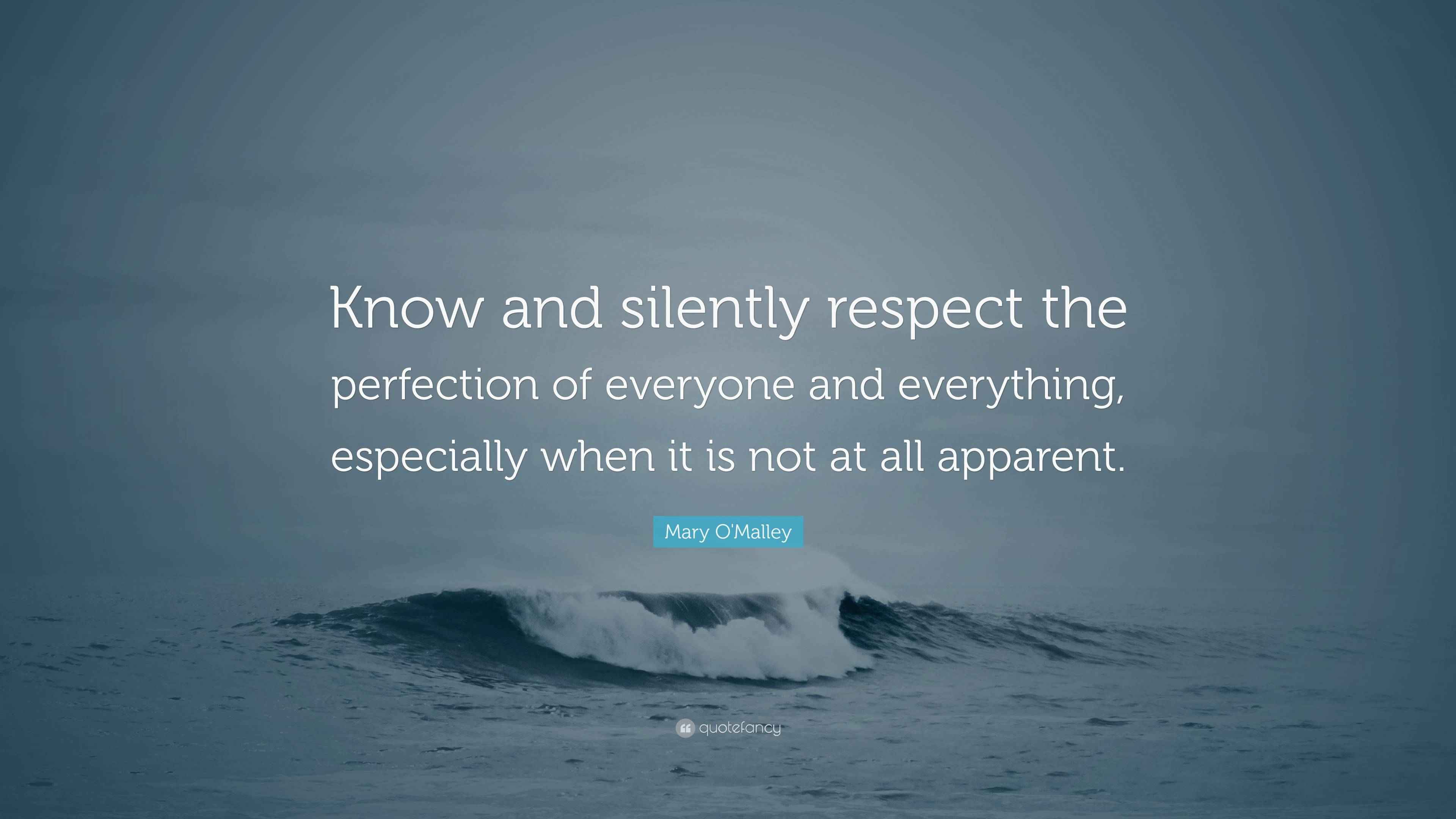 Mary O'Malley Quote: “Know and silently respect the perfection of ...