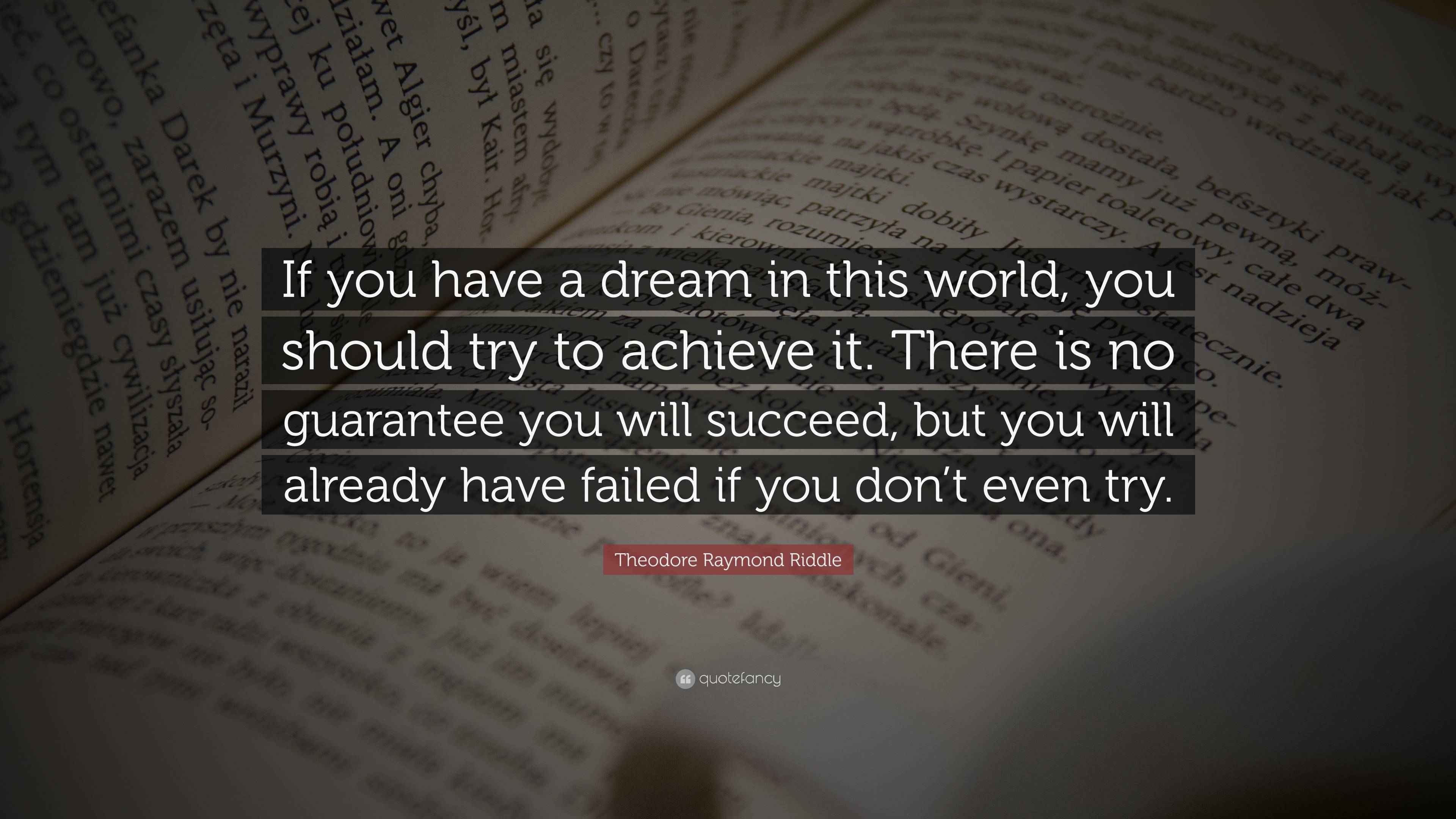 Theodore Raymond Riddle Quote: “If you have a dream in this world, you ...