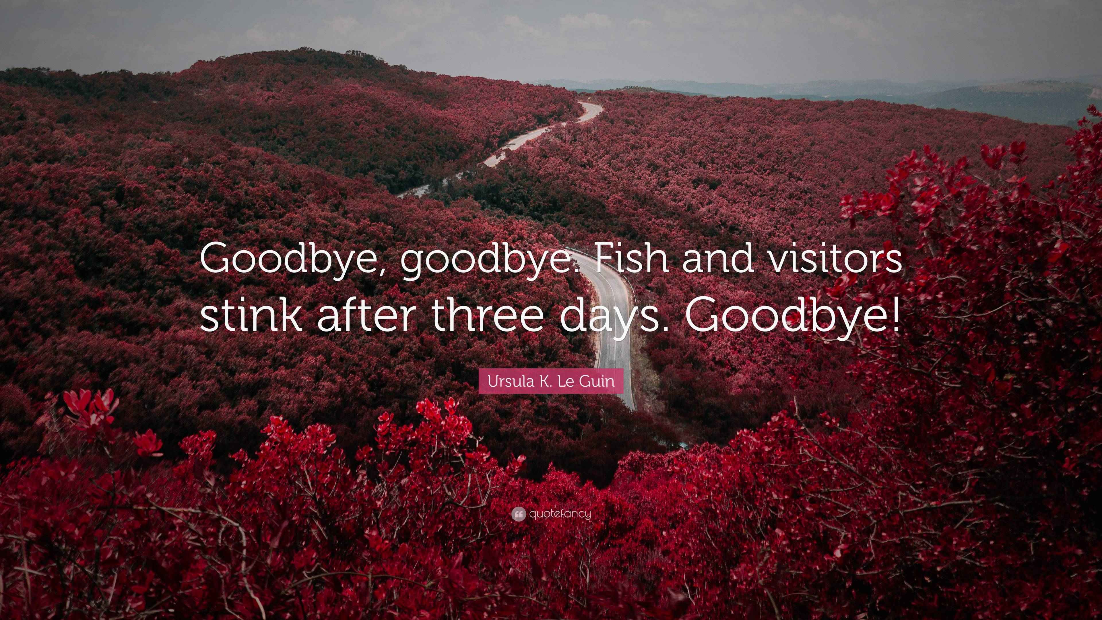 Ursula K. Le Guin Quote: “Goodbye, goodbye. Fish and visitors stink ...