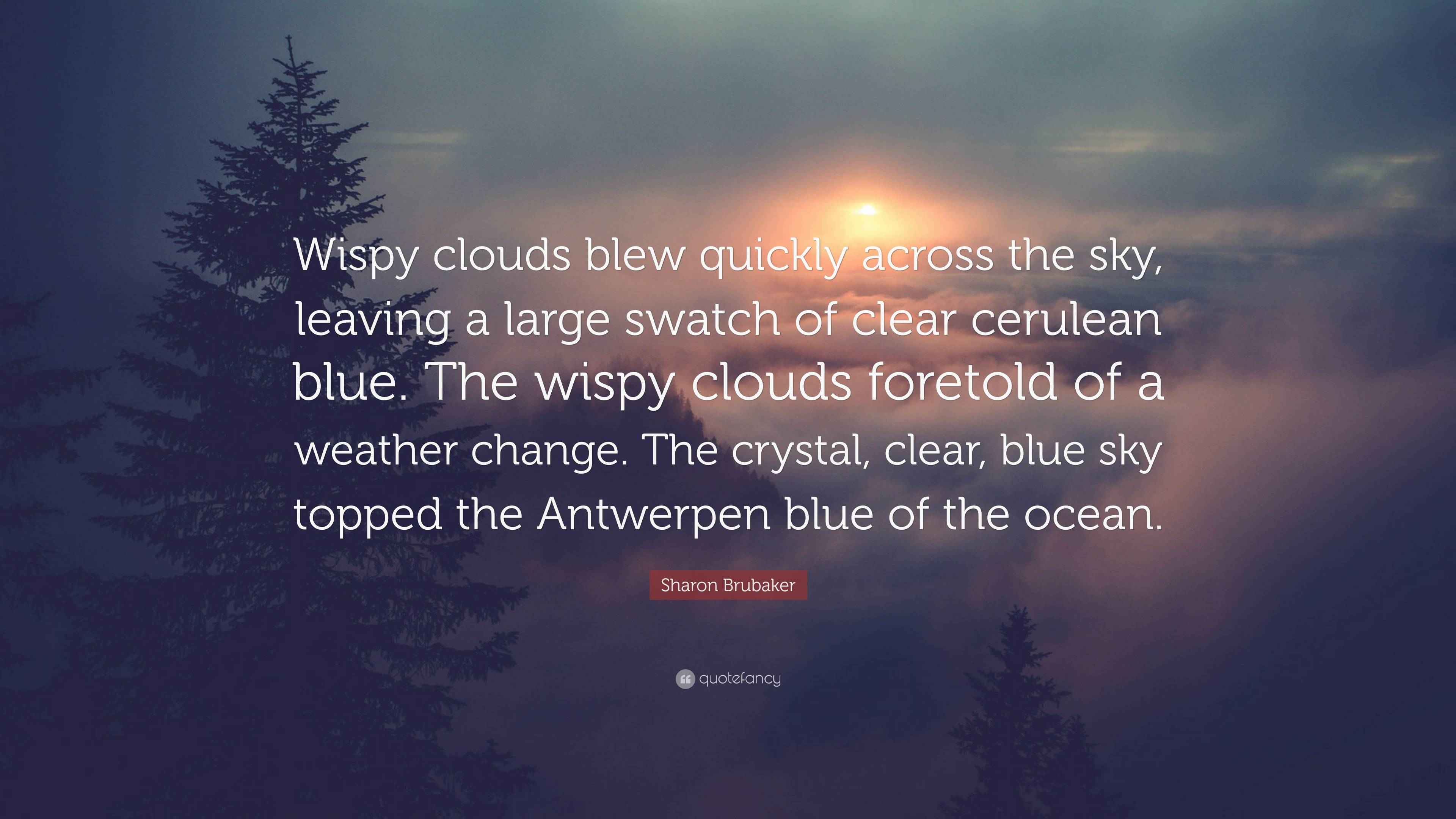Sharon Brubaker Quote: “Wispy clouds blew quickly across the sky ...