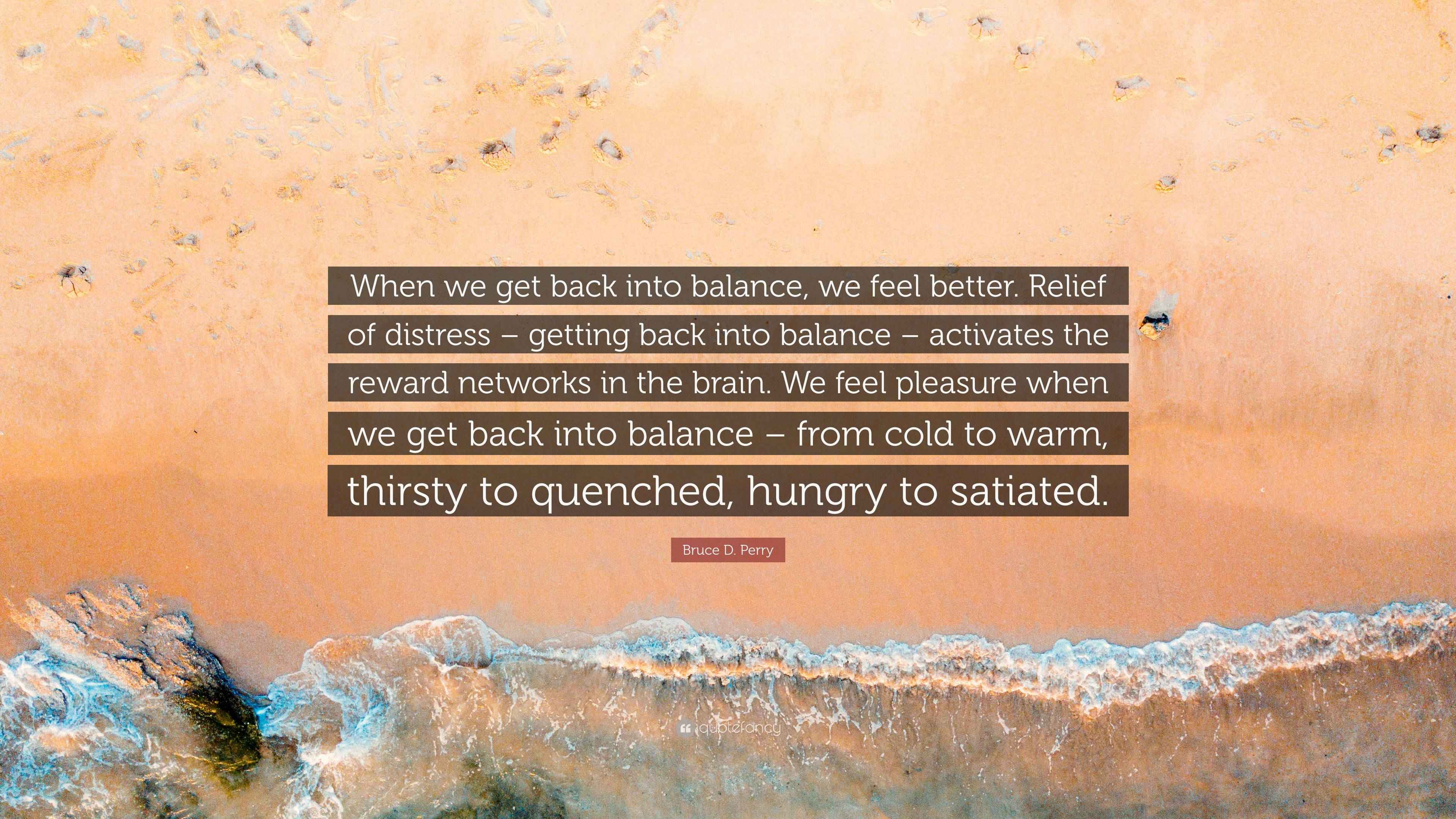 Bruce D. Perry Quote: “When we get back into balance, we feel better ...