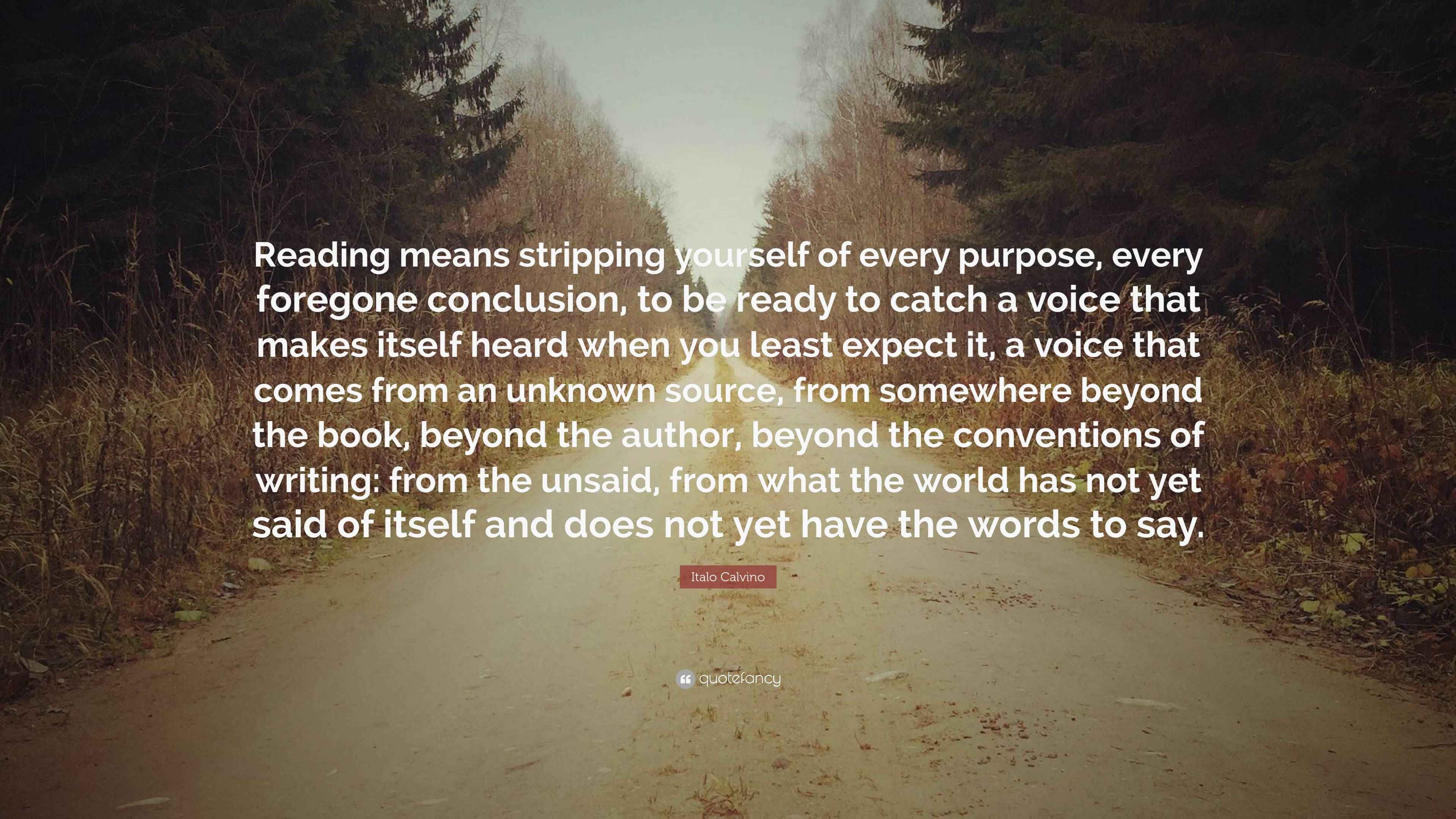 Italo Calvino Quote: “Reading means stripping yourself of every purpose ...