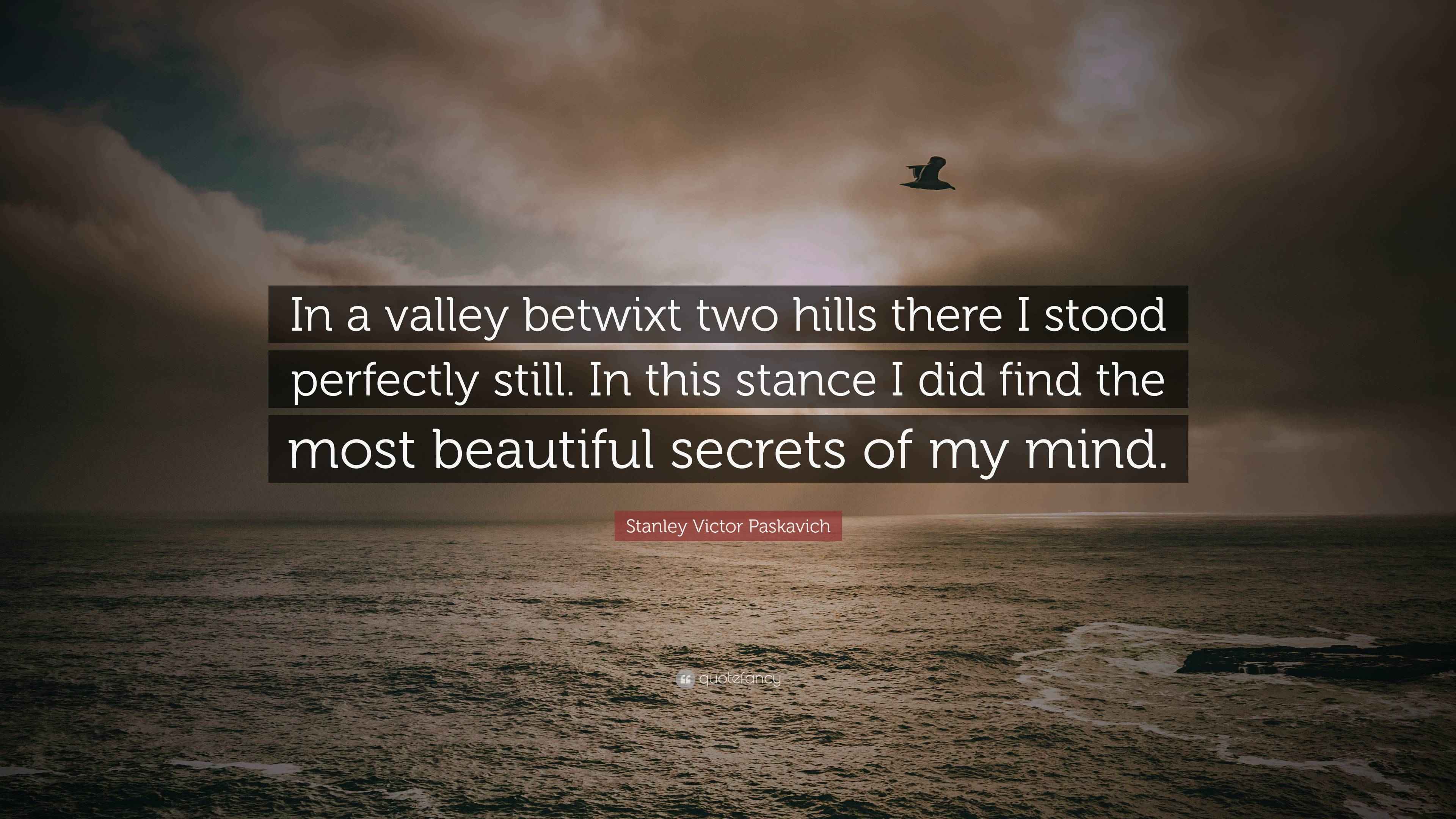 Stanley Victor Paskavich Quote: “In a valley betwixt two hills there I ...