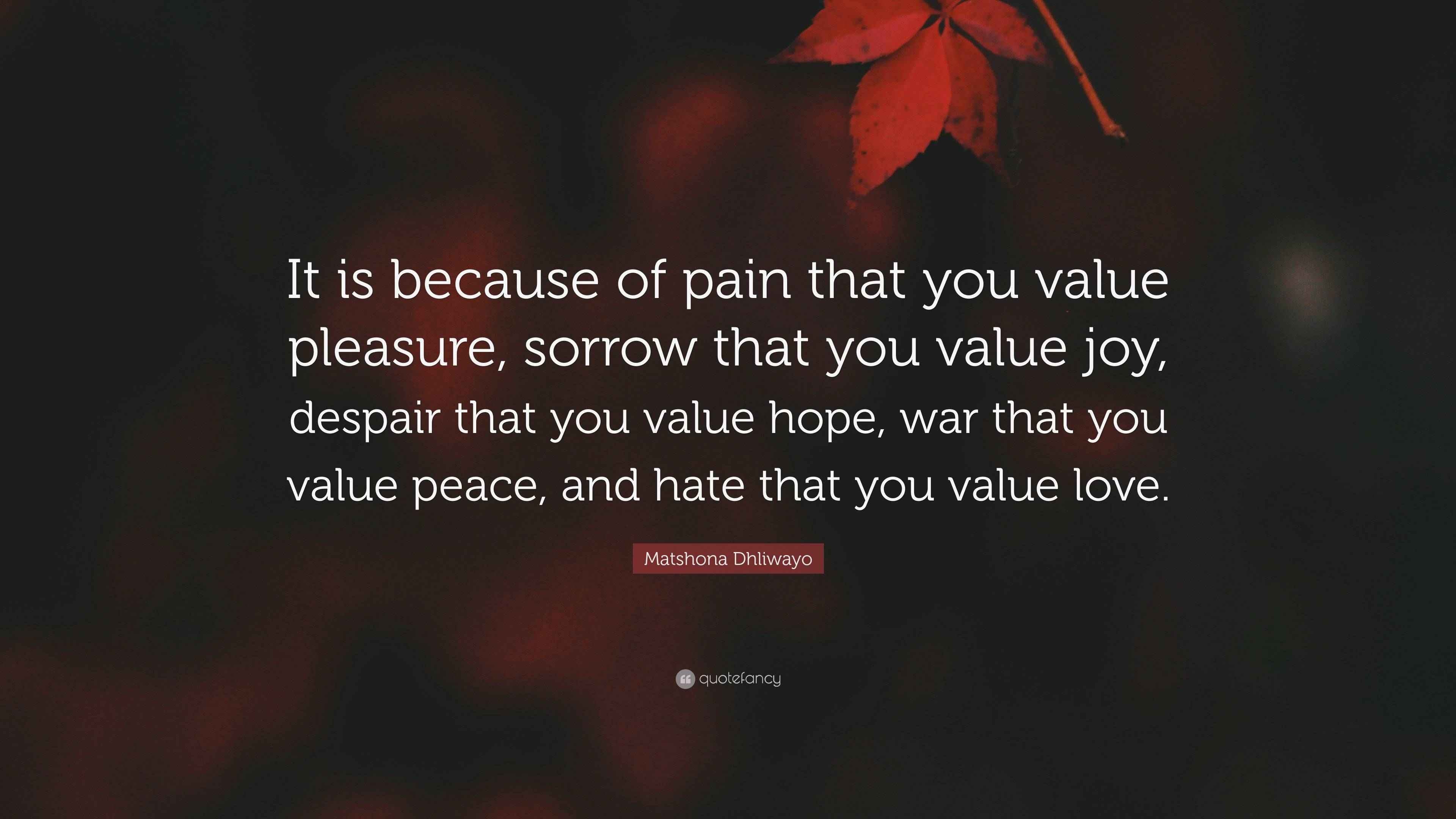 Matshona Dhliwayo Quote: “It is because of pain that you value pleasure ...