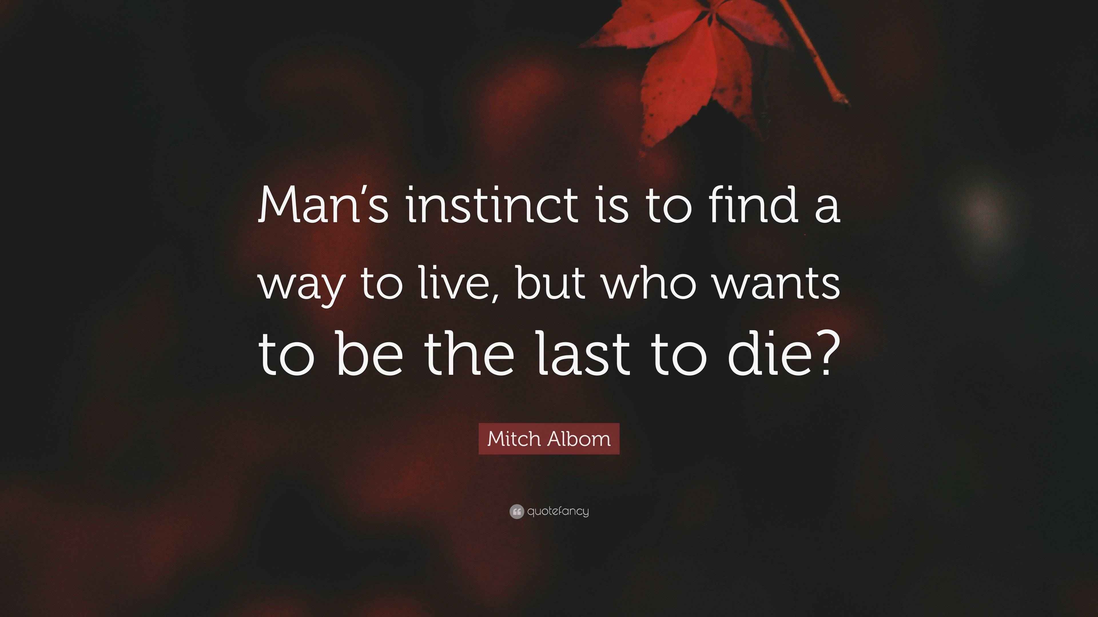 Mitch Albom Quote: “Man’s instinct is to find a way to live, but who ...