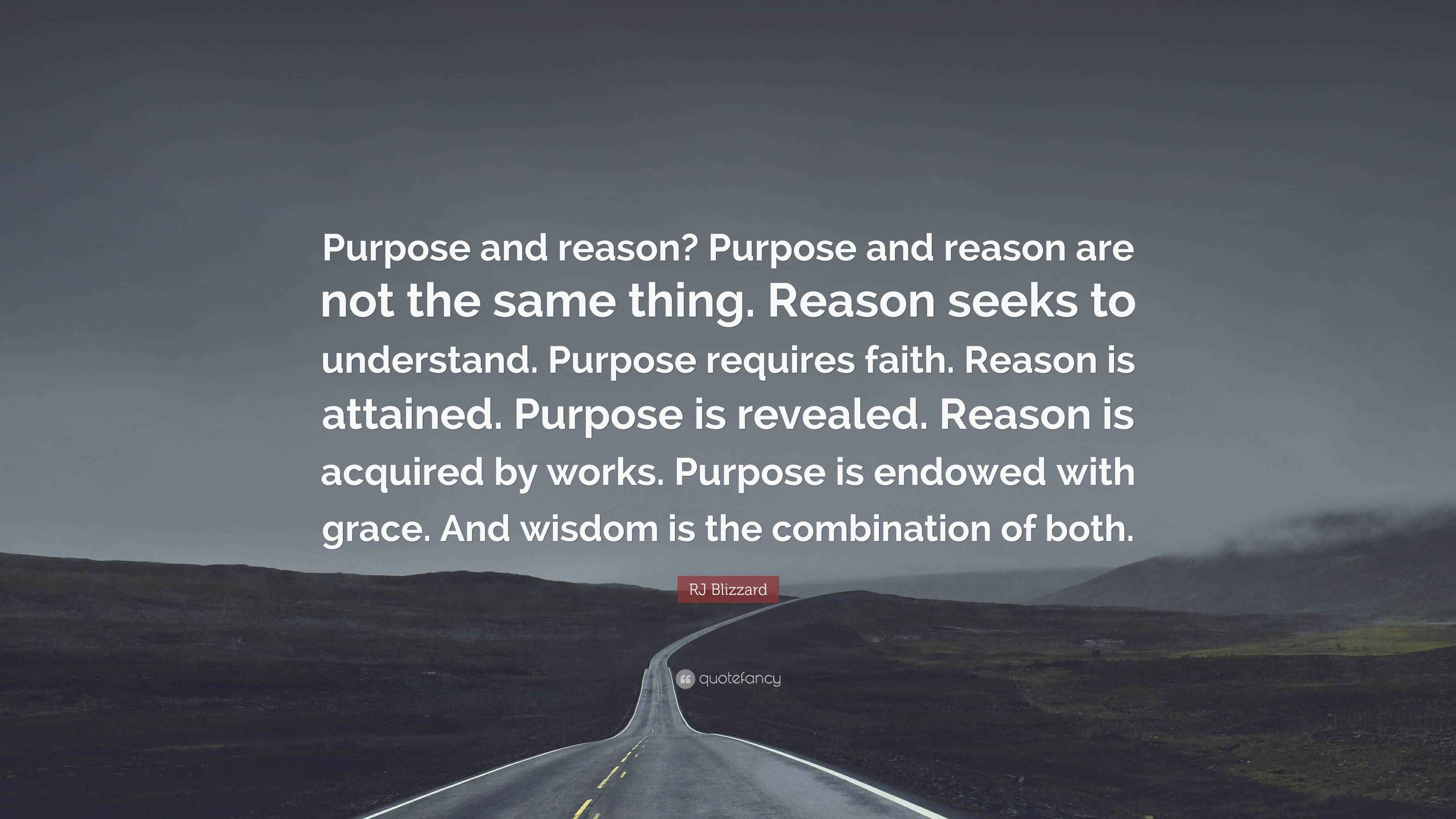 RJ Blizzard Quote: “Purpose and reason? Purpose and reason are not the ...
