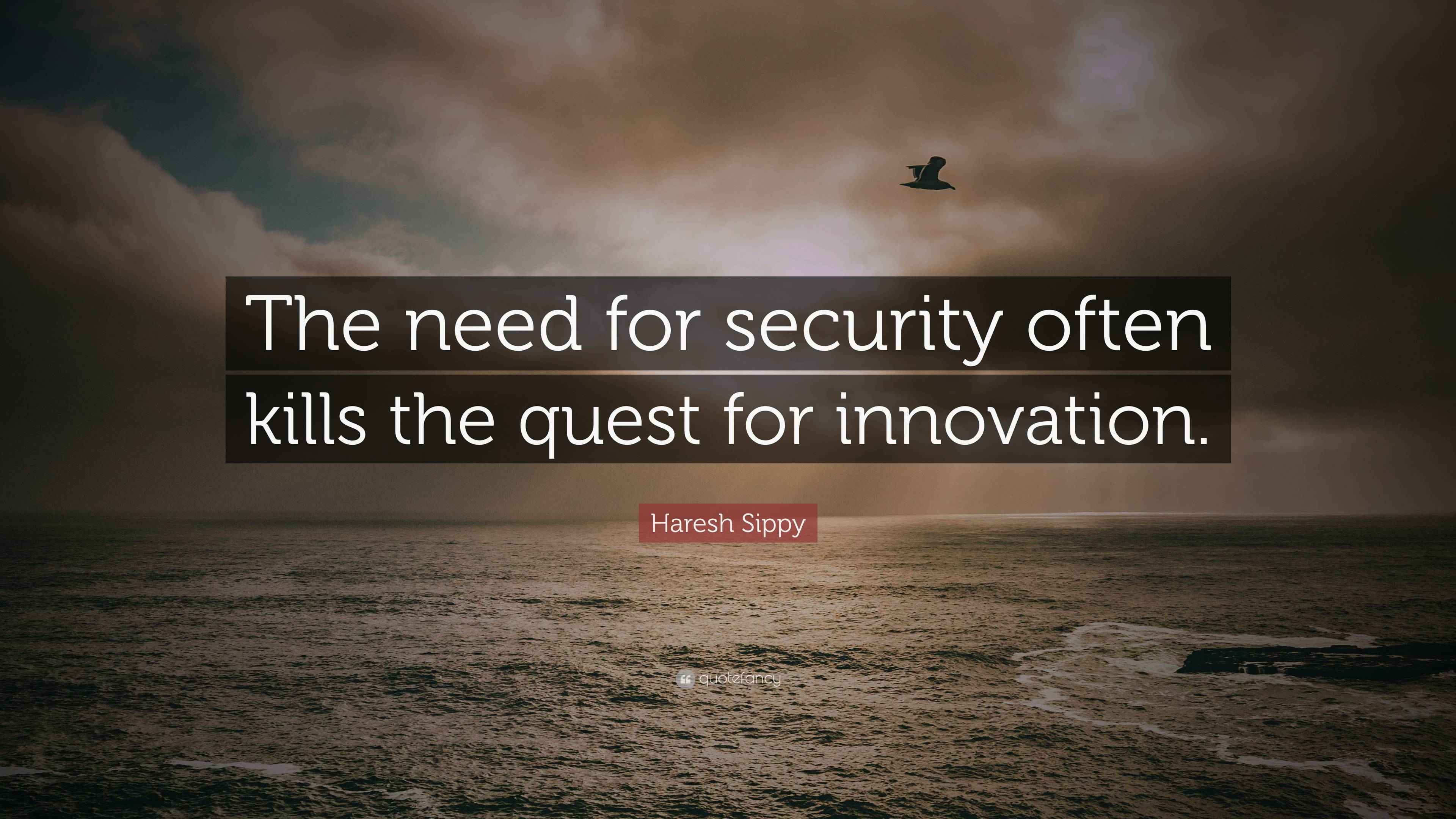Haresh Sippy Quote: “The need for security often kills the quest for ...