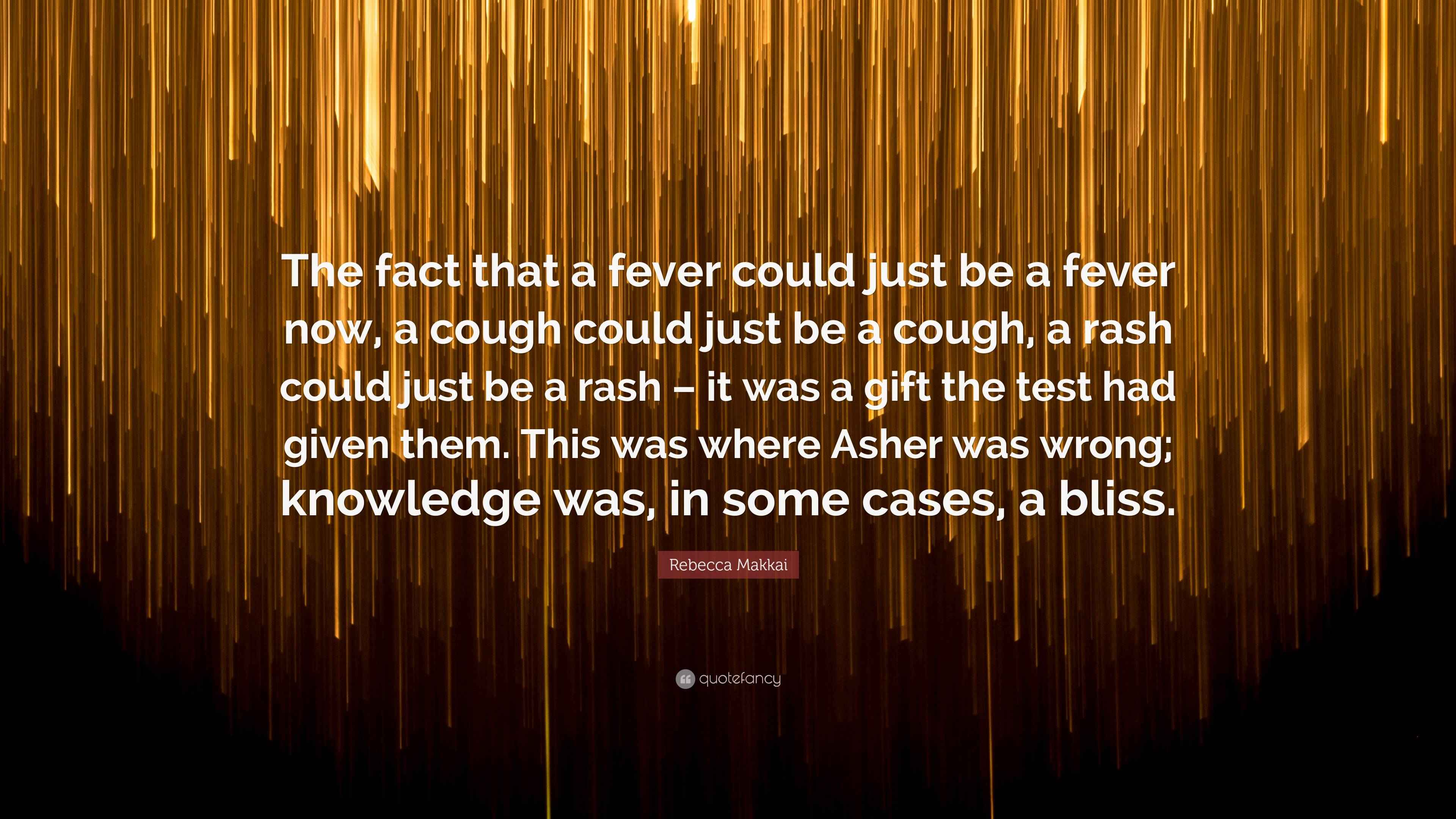 Rebecca Makkai Quote: “The fact that a fever could just be a fever now ...