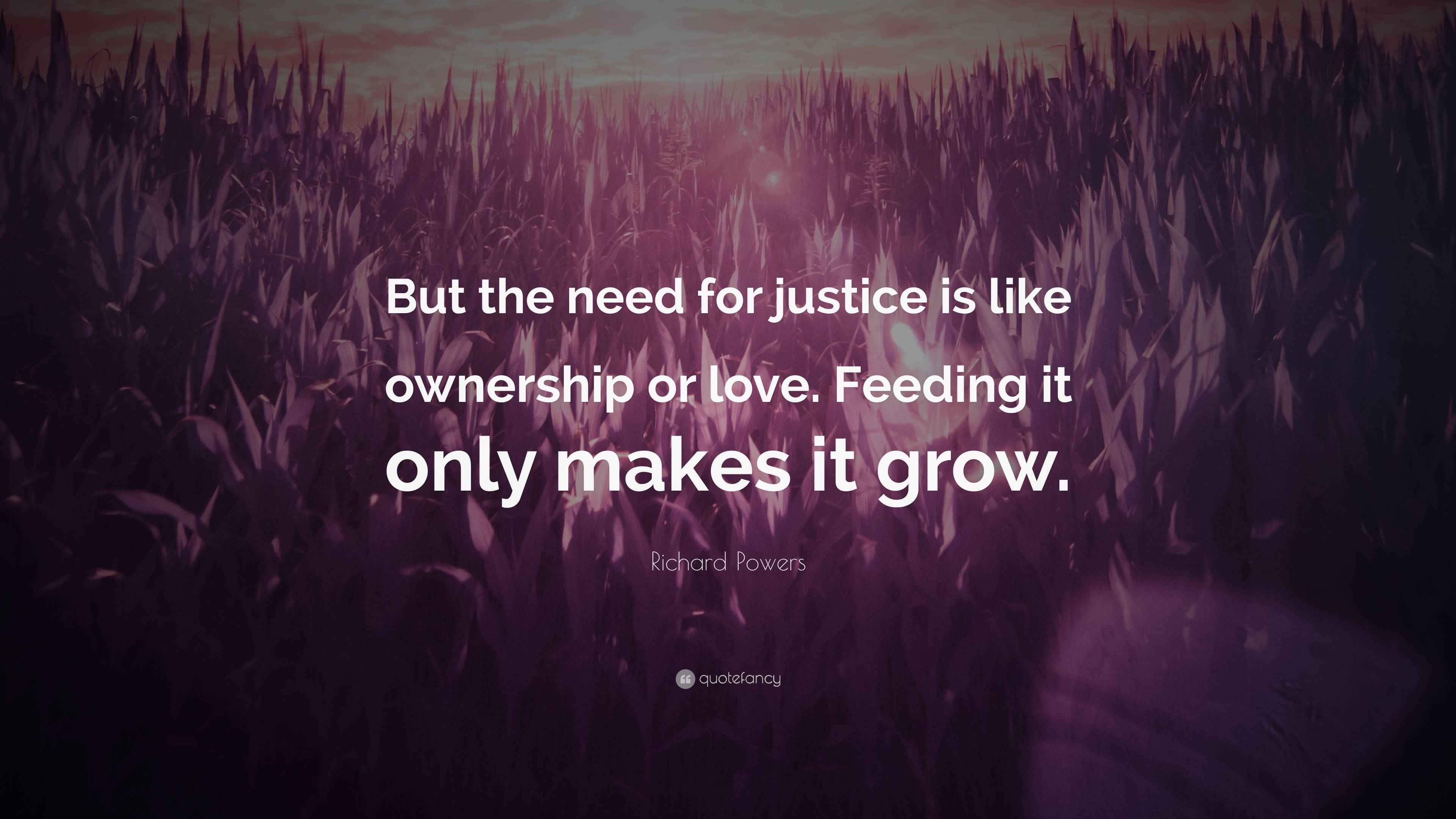 Richard Powers Quote: “But the need for justice is like ownership or ...